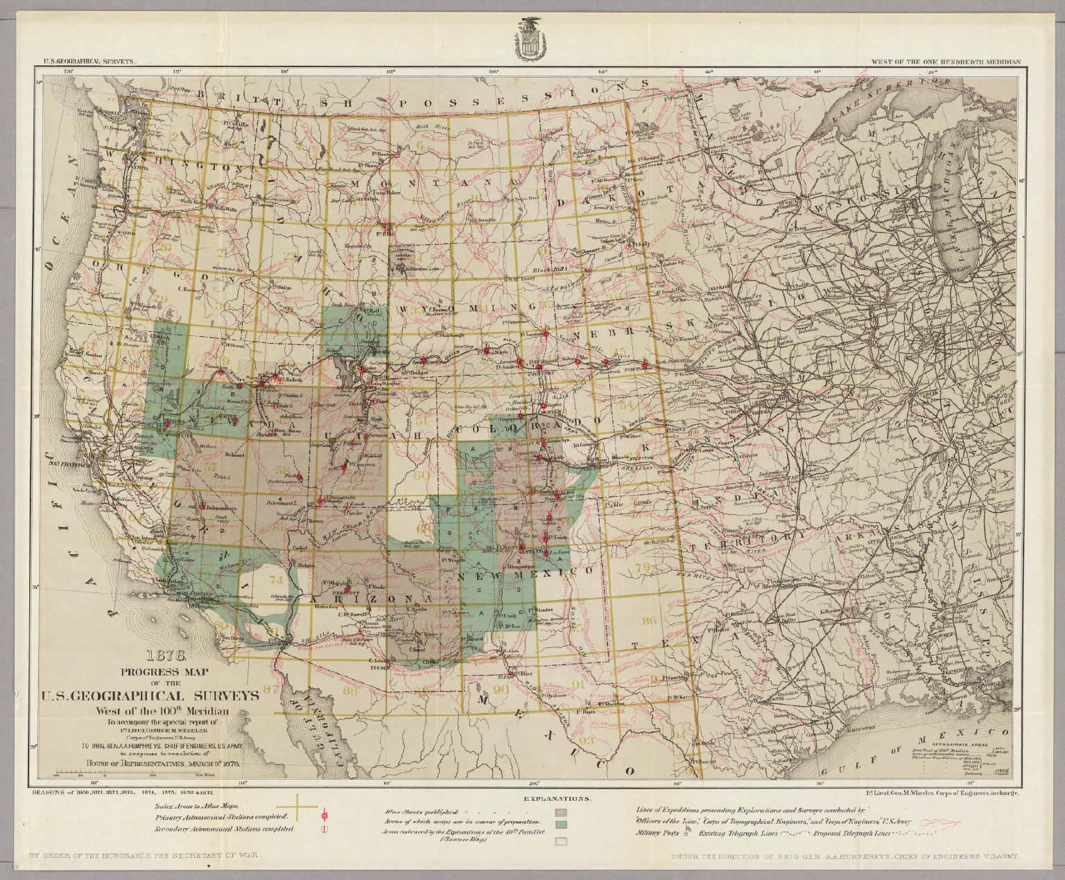 1878. Progress Map Of The U.S. Geographical Surveys West Of The 100th ...