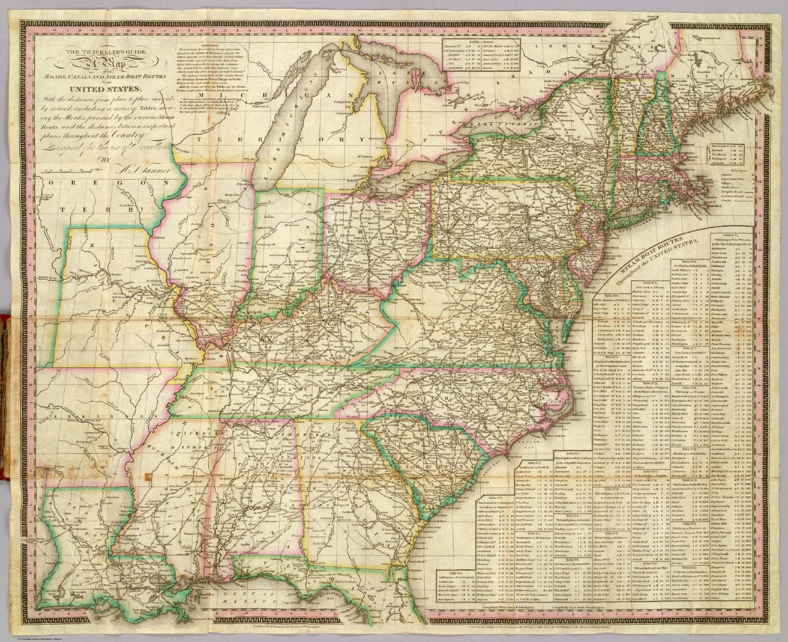 A Map Of The Roads, Canals And Steam Boat Routes Of The United States ...