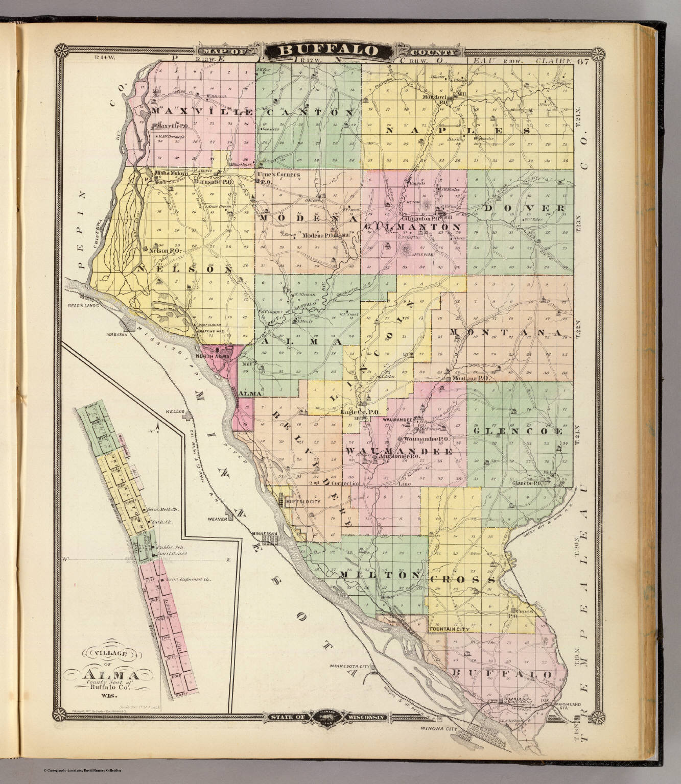 Map of Buffalo County and Village of Alma, State of Wisconsin. - David ...