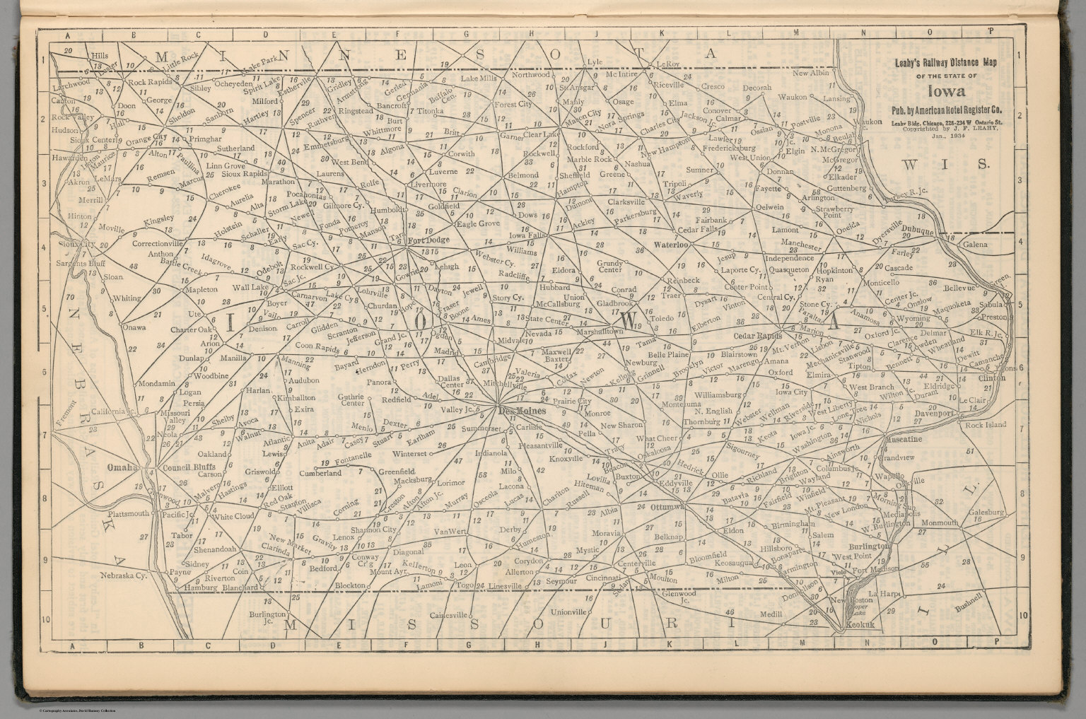 Railway Distance Map of the State of Iowa - David Rumsey Historical Map ...