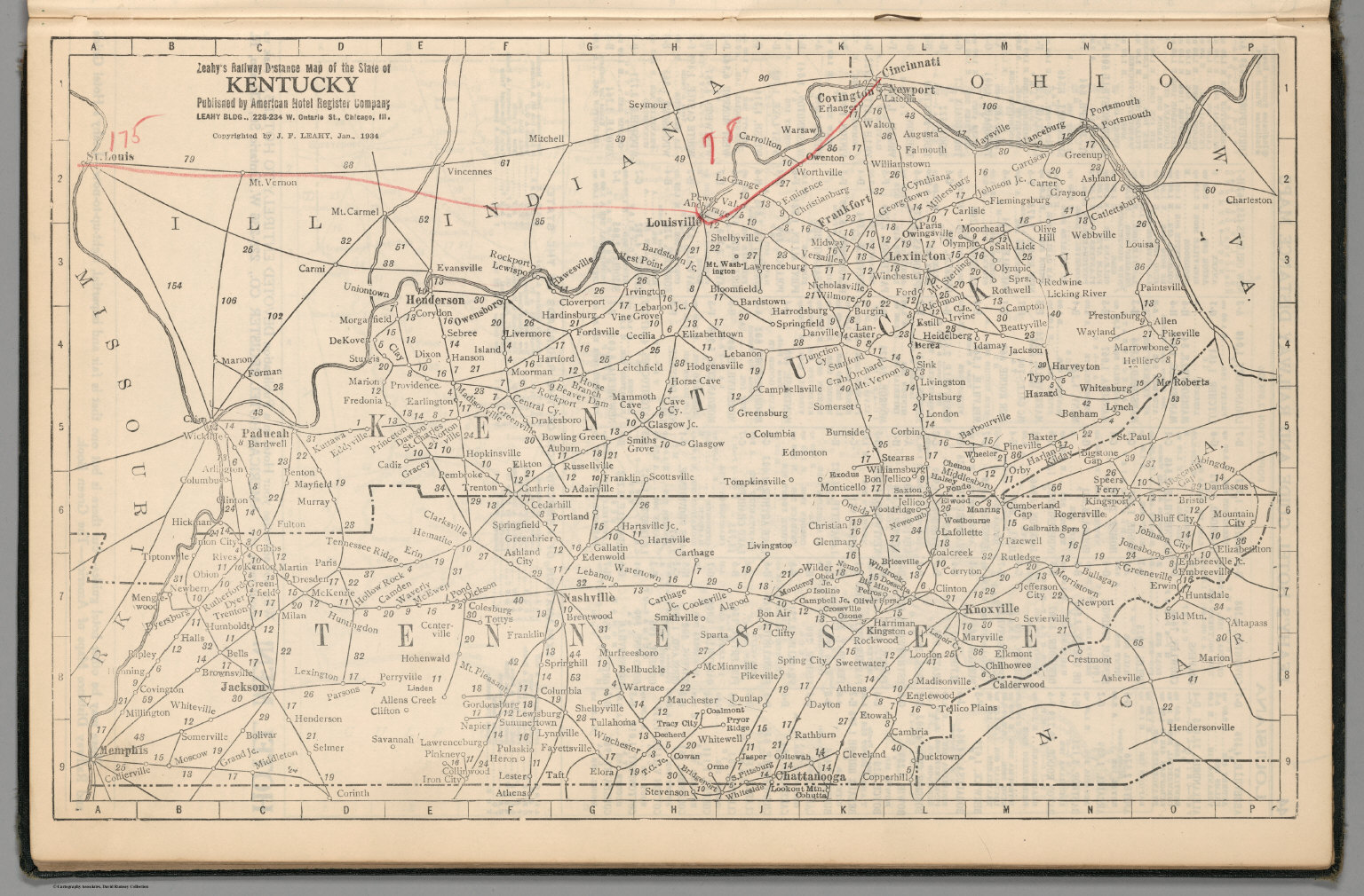 Railway Distance Map of the State of Kentucky - David Rumsey Historical ...