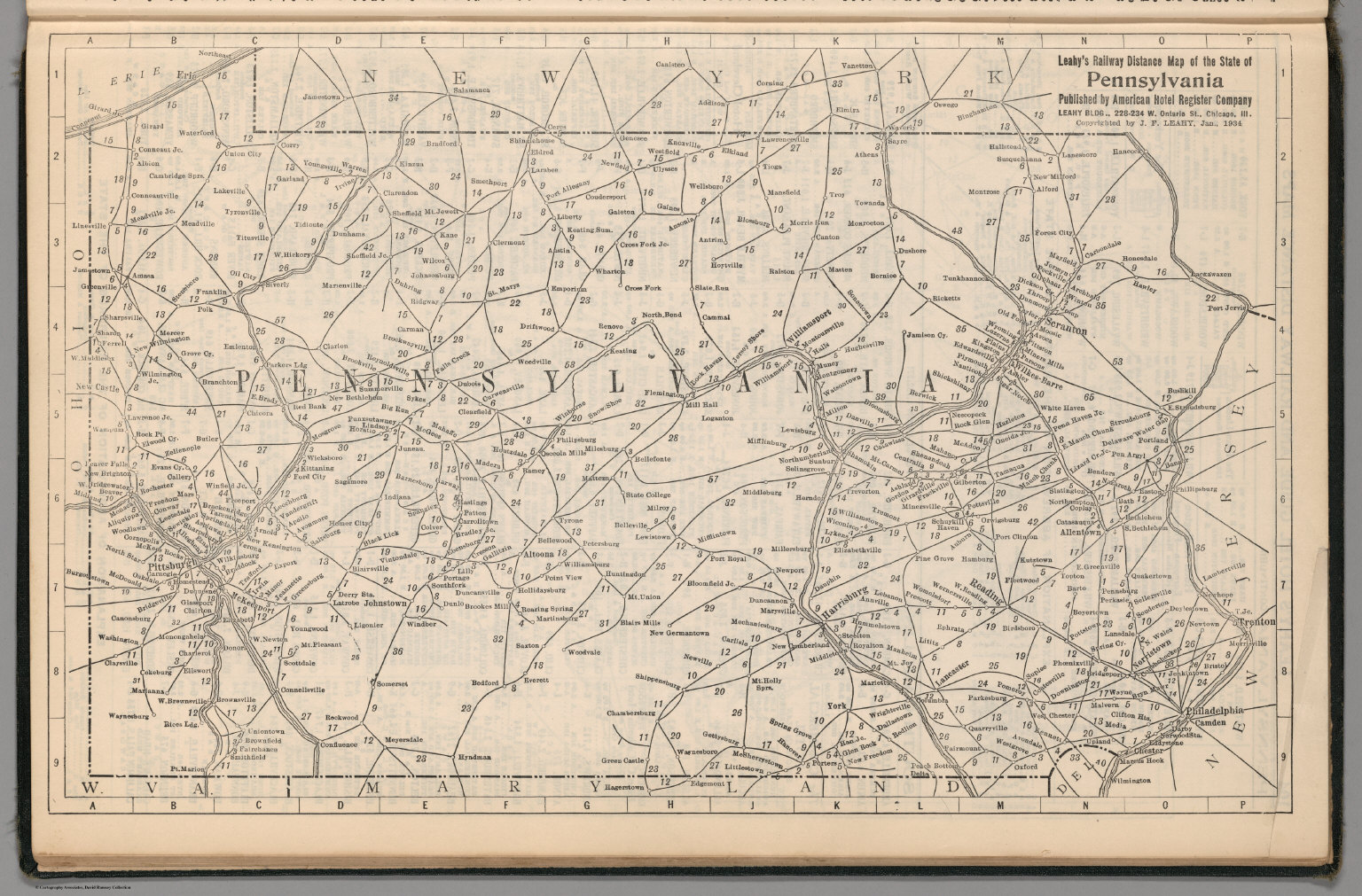 (Continues) Railway Distance Map of the State of Pennsylvania - David ...