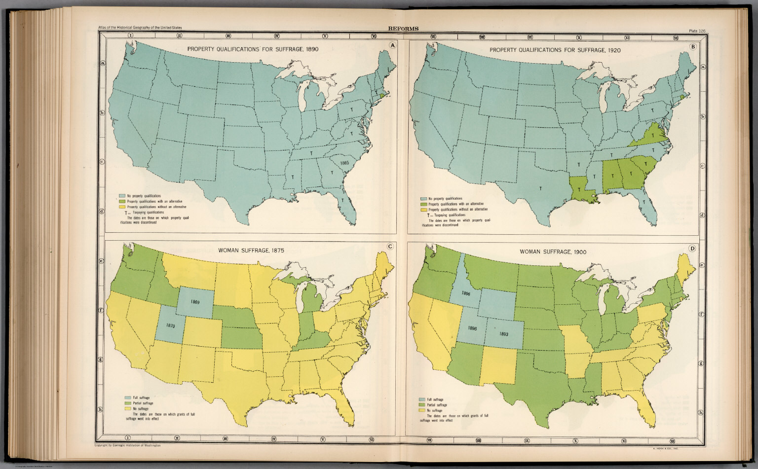 Plate 126. Reforms. Property Qualifications for Suffrage, 1890, 1920 ...