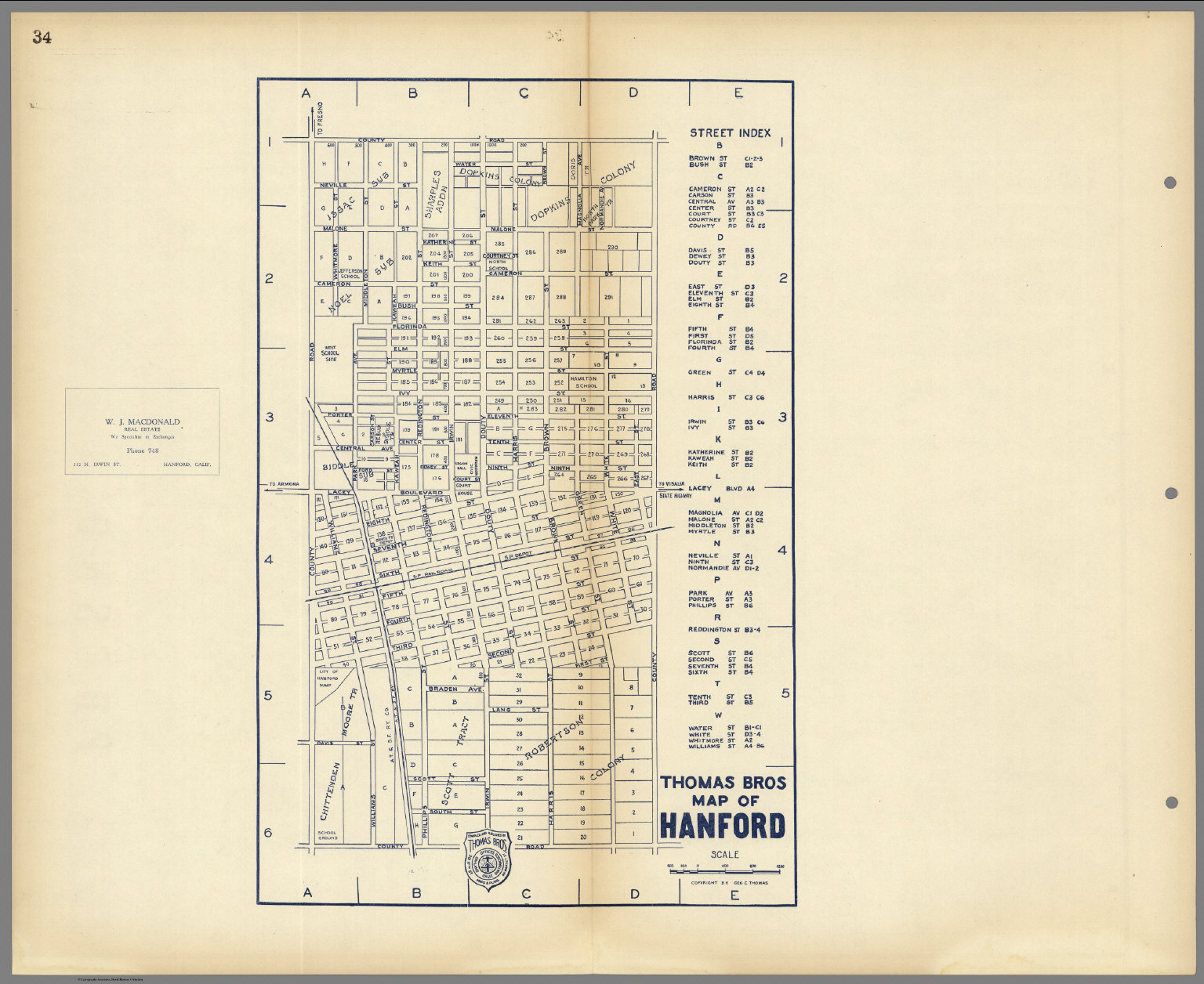 Thomas Bros Map of Hanford, California. - David Rumsey Historical Map ...