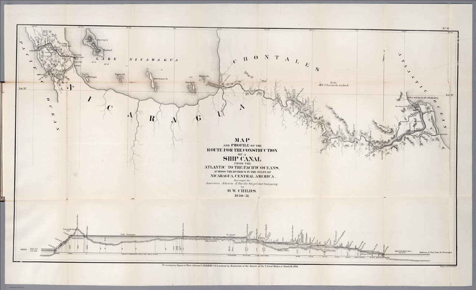 No.IV. Map and profile of the route from construction of a ship canal ...