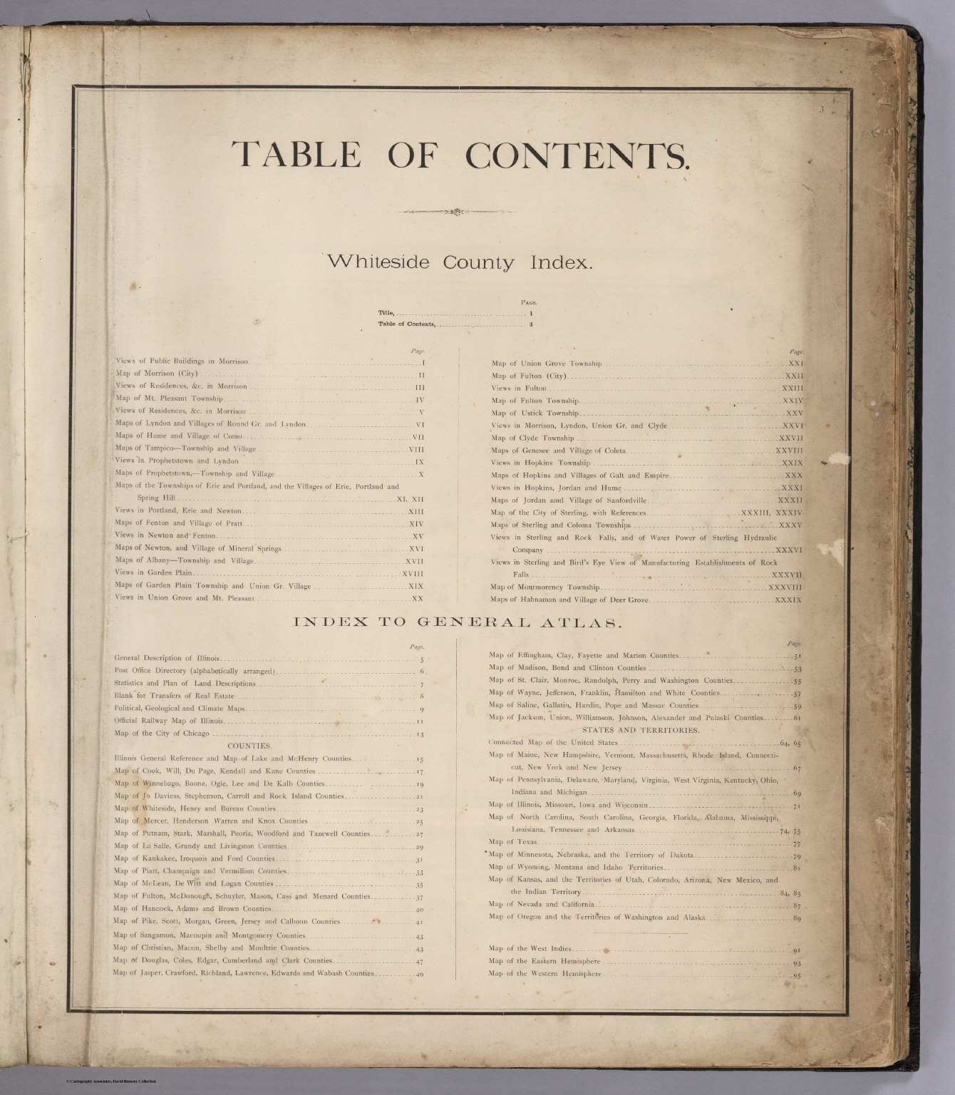 Table of Contents: Atlases of the United States, Illinois, and ...