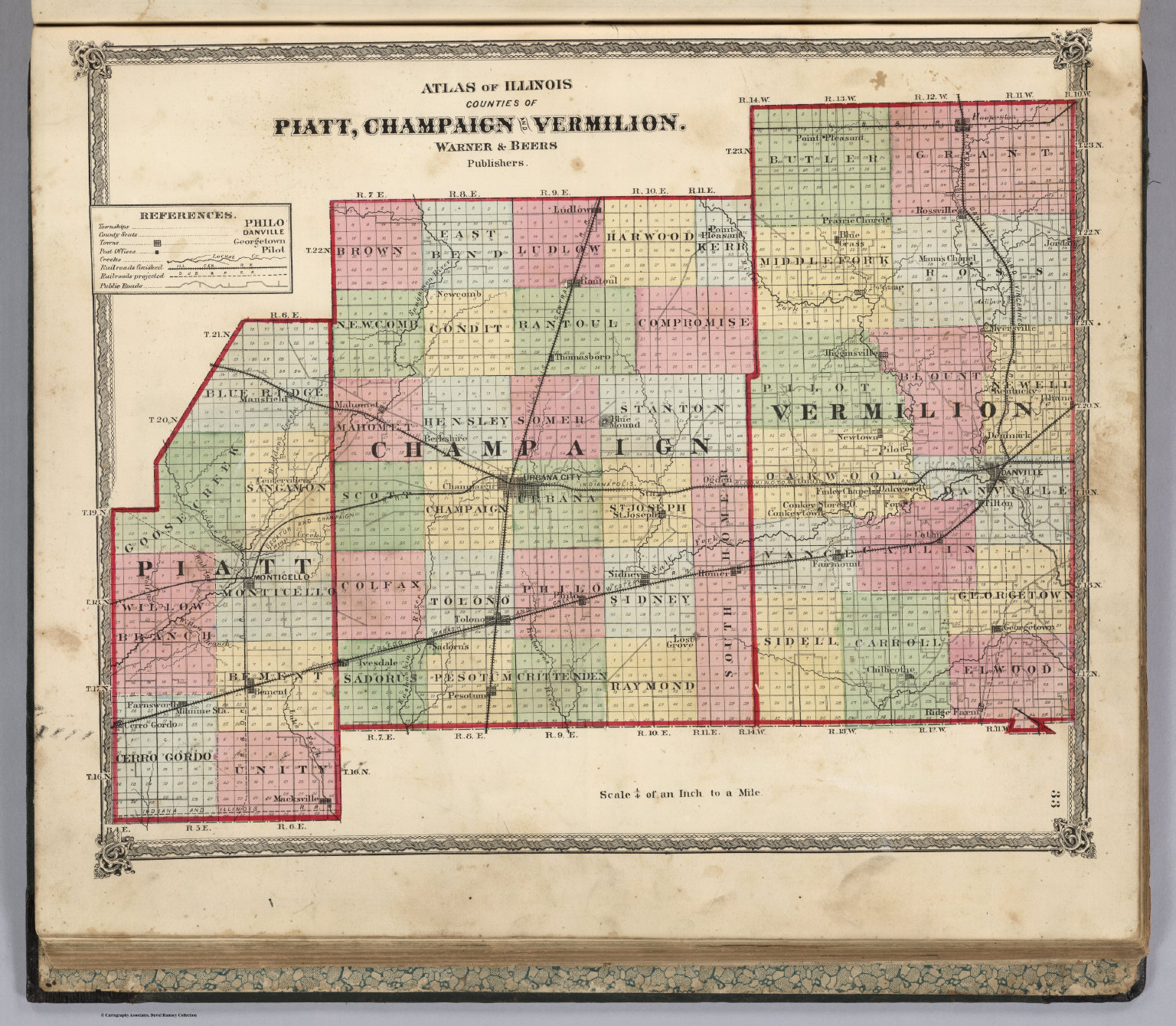 Atlas of Illinois, Counties of Piatt, Champaign and Vermillion. - David ...
