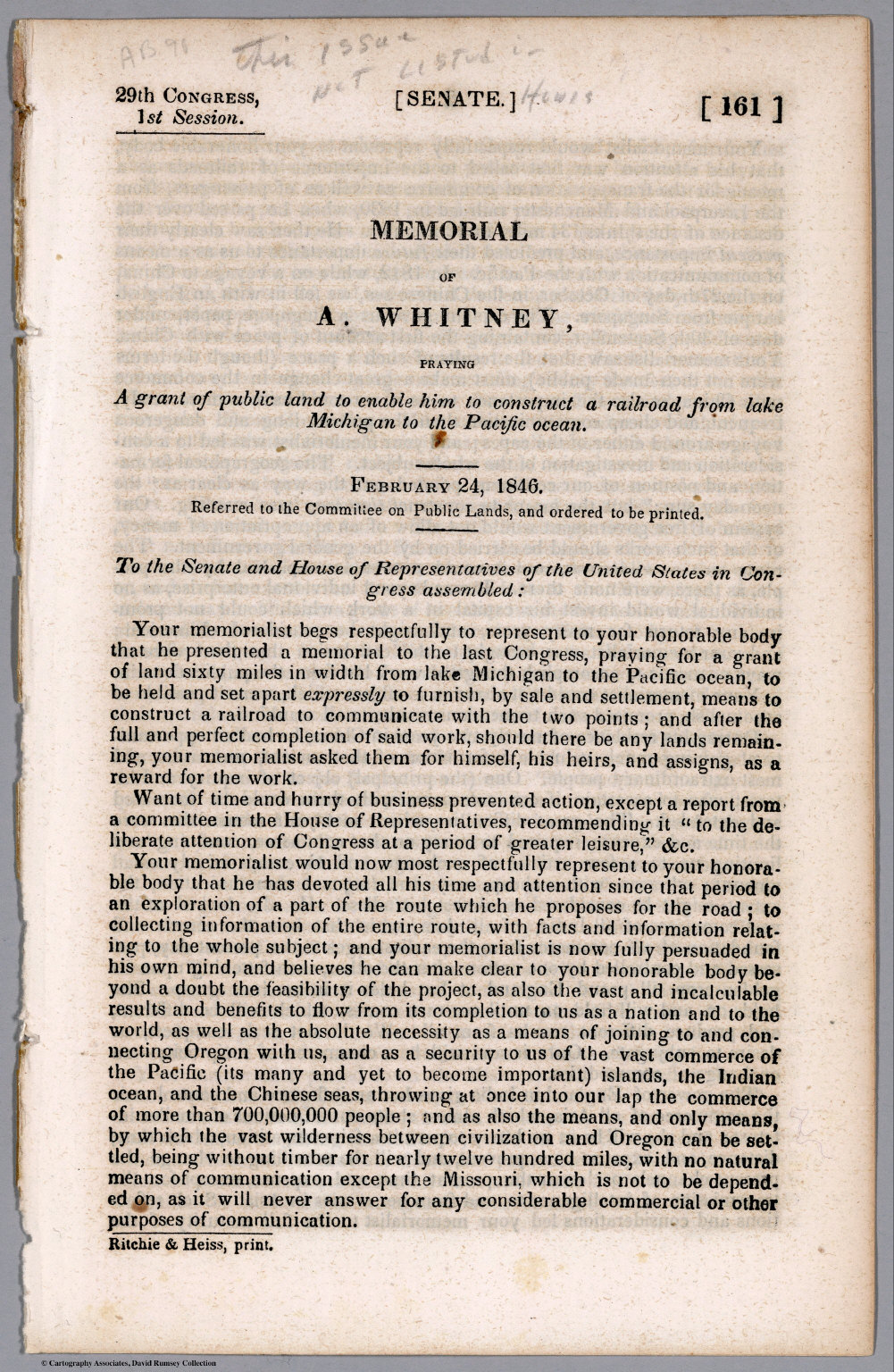 Title Page: Memorial of A. Whitney - David Rumsey Historical Map Collection