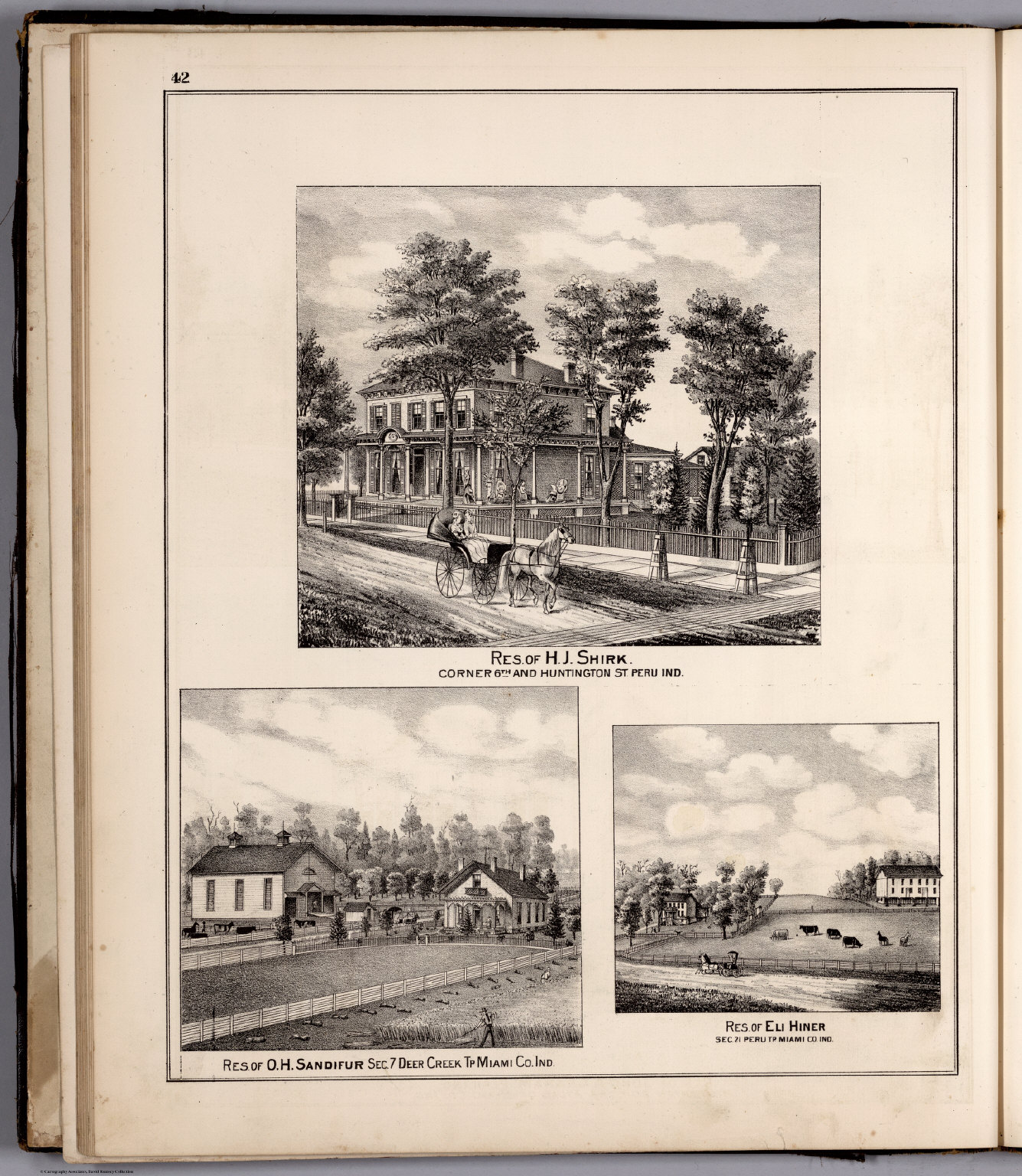 View: Residences of H.J. Shirk, O.H. Sandifur, Eli Hiner, Miami County ...