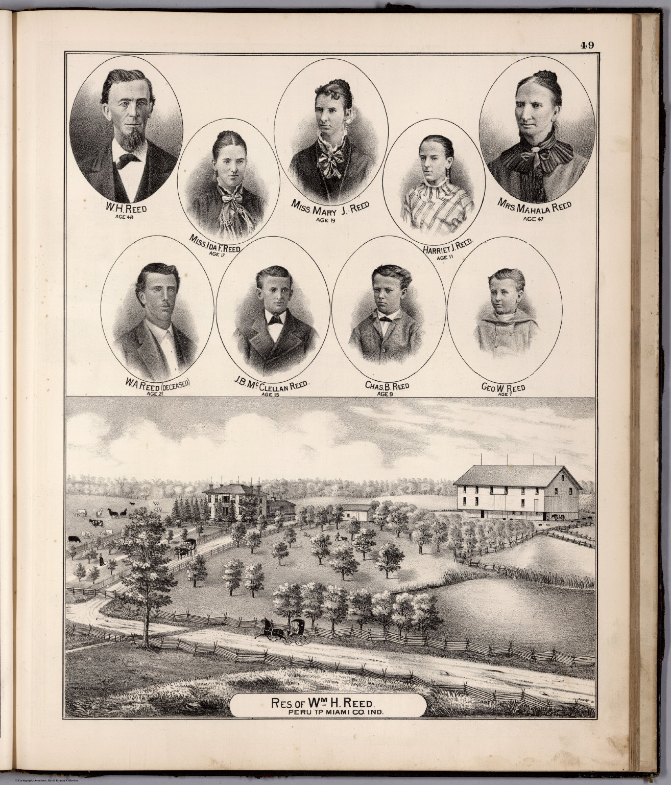 View: Residence of Wm. H. Reed. Portrait: Reed Family, Miami County ...