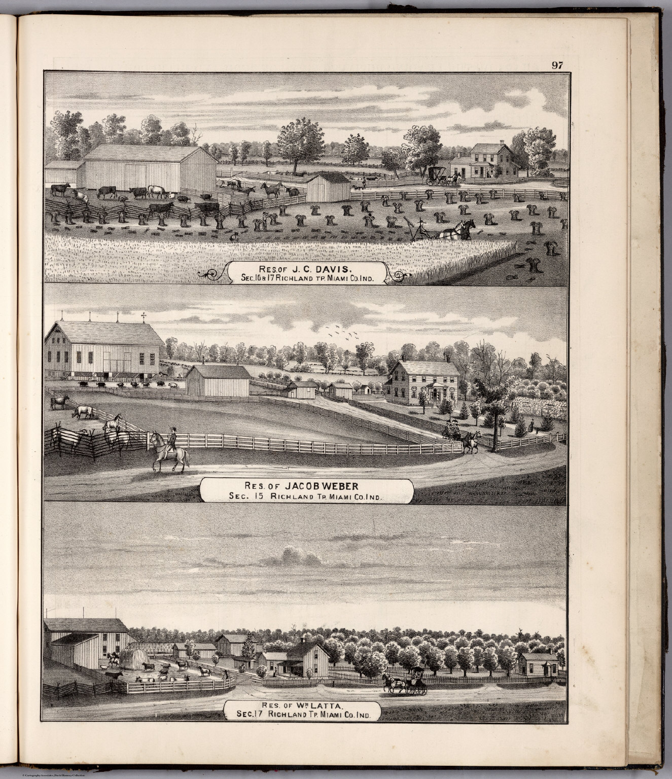 View: Residences of J.C. Davis, Jacob Weber, Wm. Latta, Miami County ...