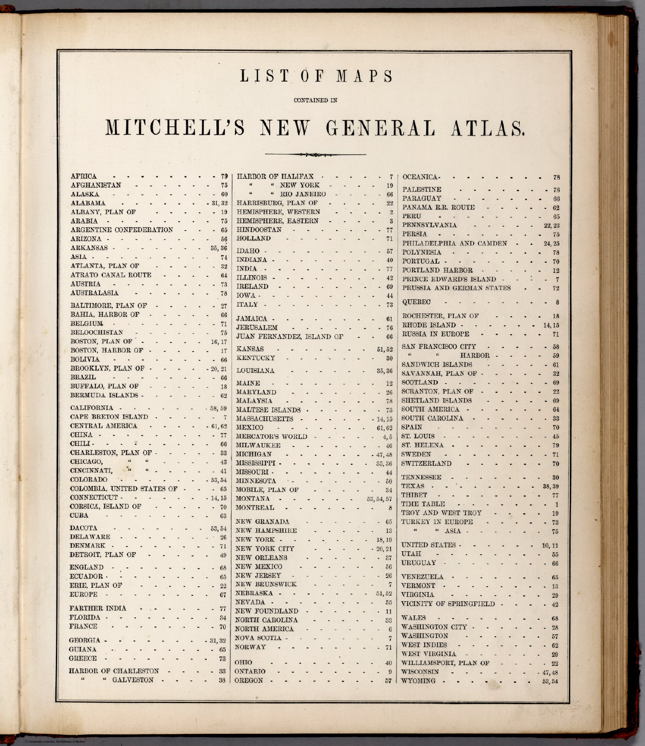 Contents: List of maps contained in Mitchell's New General Atlas ...