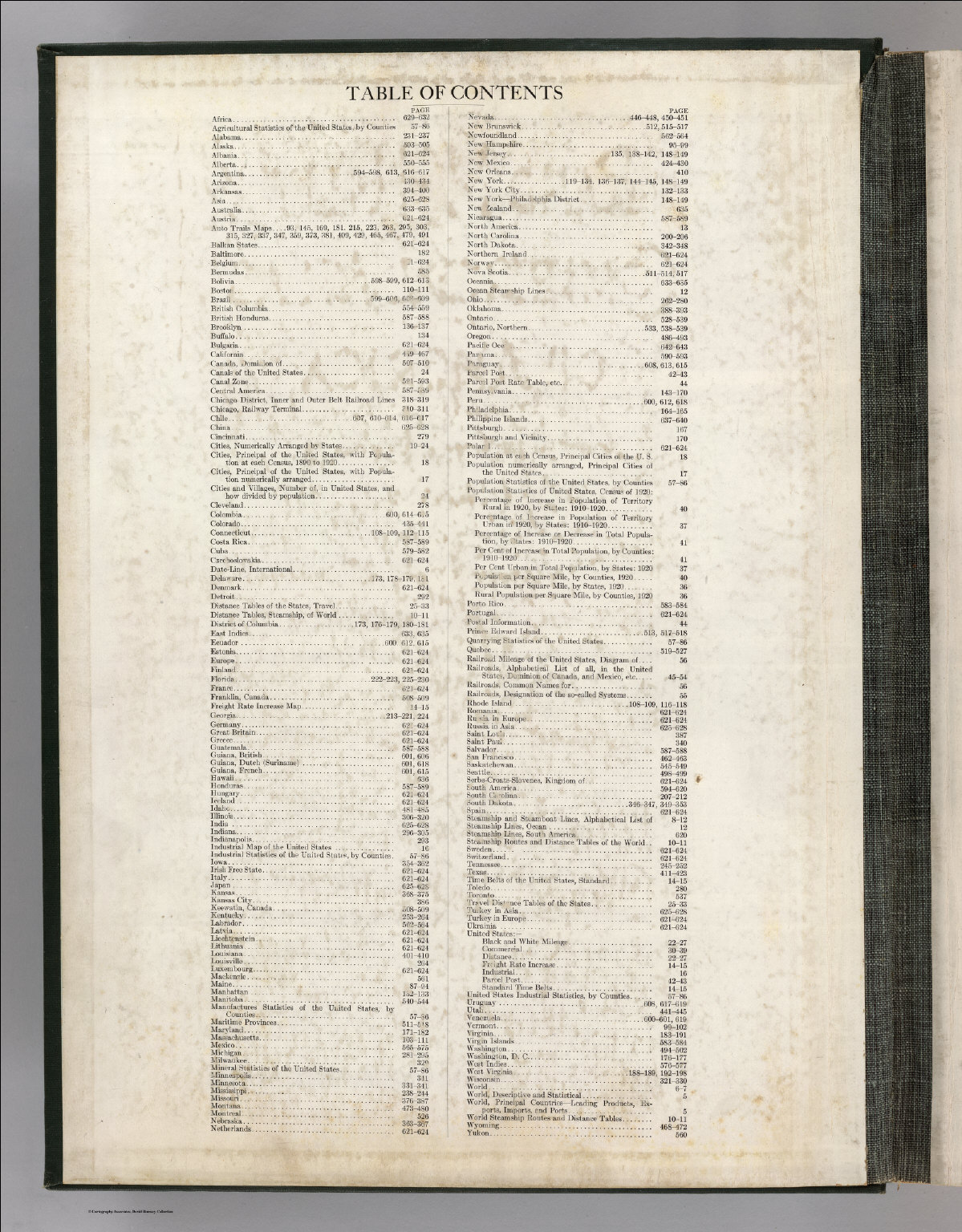 Table of Contents on Front and Back Lining: Rand McNally Commercial ...