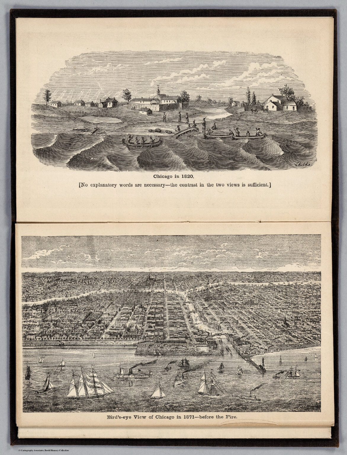 Views: Chicago in 1820 (with) Bird's-eye View of Chicago in 1871 ...