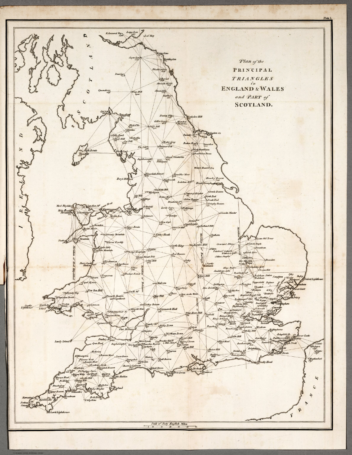 Plate I. Plan of the principal triangles in England & Wales and part of ...