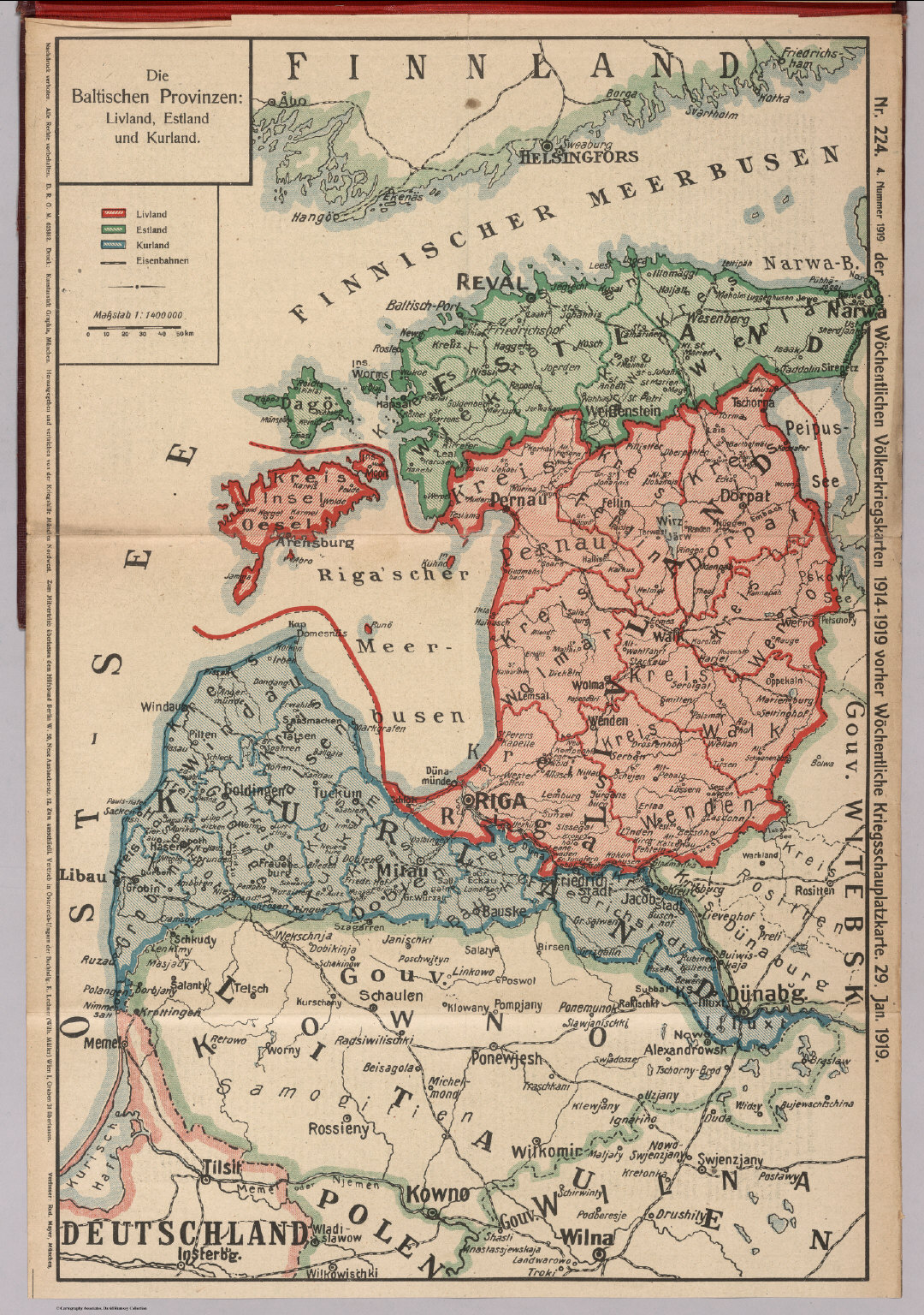 World War I Map (German), Nr. 224. Military Events. January 29, 1919 ...