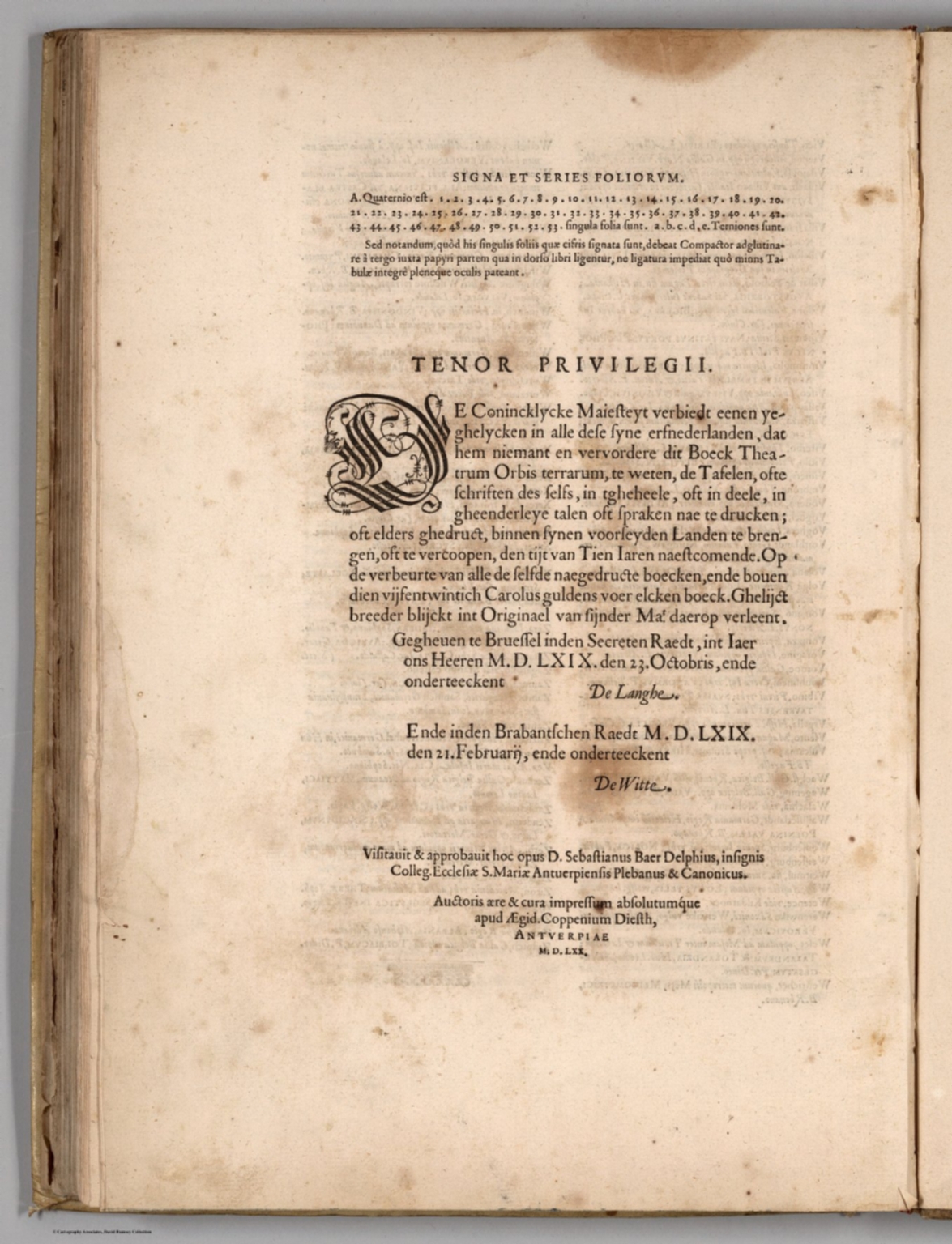 Text: Signa Et Series Foliorum: Tenor Privilegii... Visitauit ...