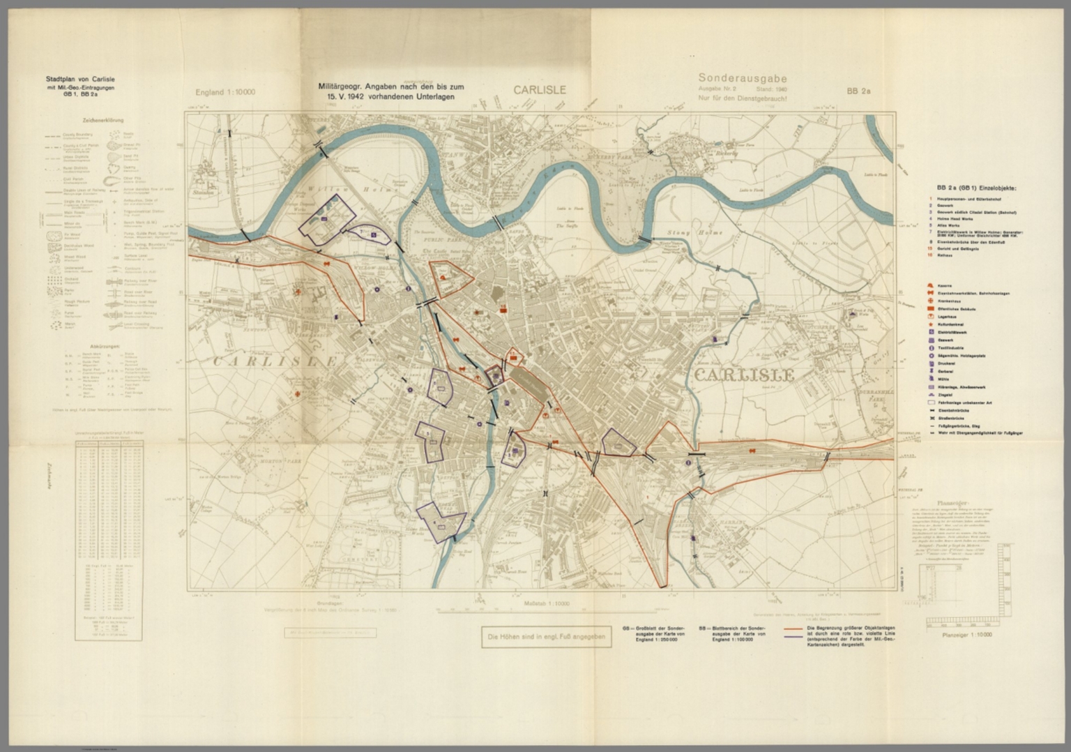 Street Map of Carlisle, England with Military-Geographic Features. BB ...