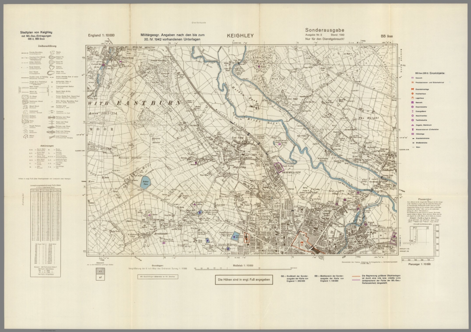 Street Map of Keighley, England with Military-Geographic Features. BB ...