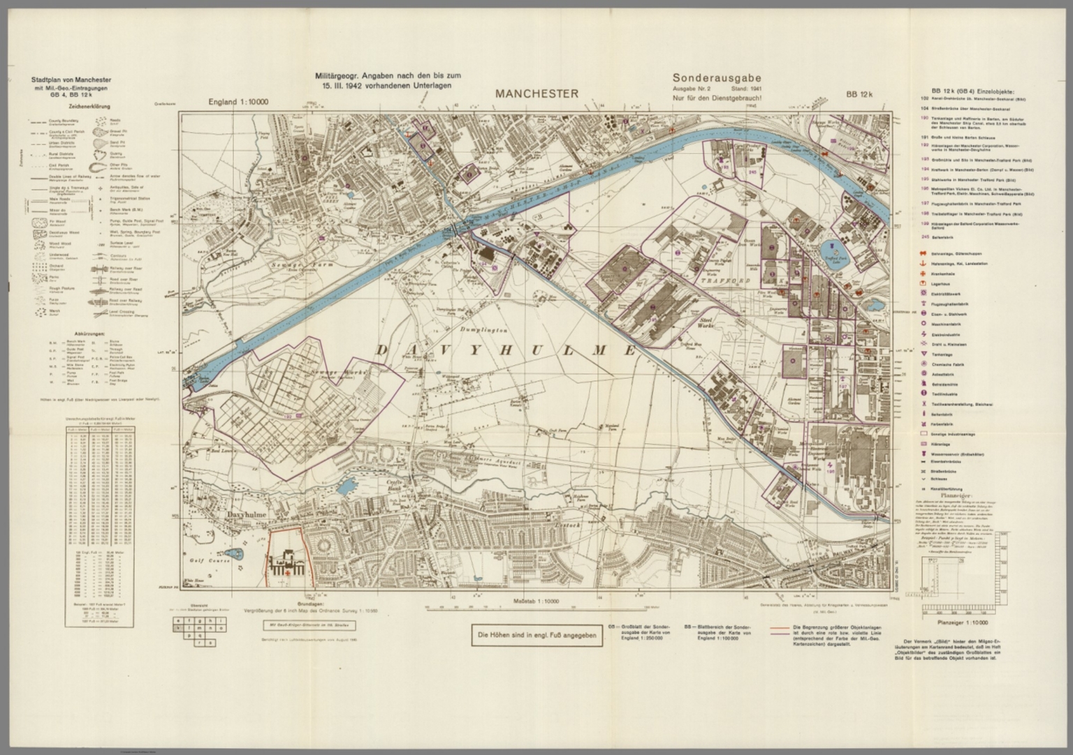 Street Map of Manchester, England with Military-Geographic Features. BB ...