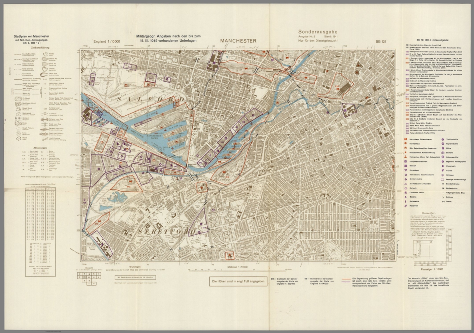Street Map of Manchester, England with Military-Geographic Features. BB ...