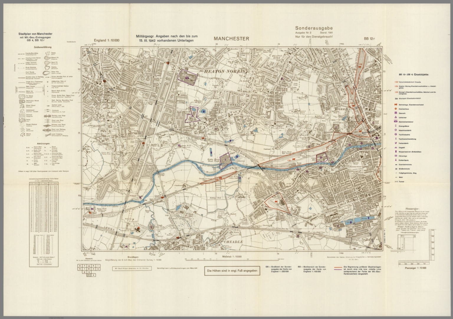 Street Map of Manchester, England with Military-Geographic Features. BB ...