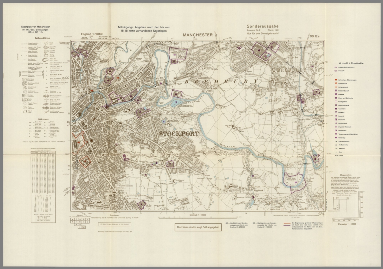 Street Map of Manchester, England with Military-Geographic Features. BB ...