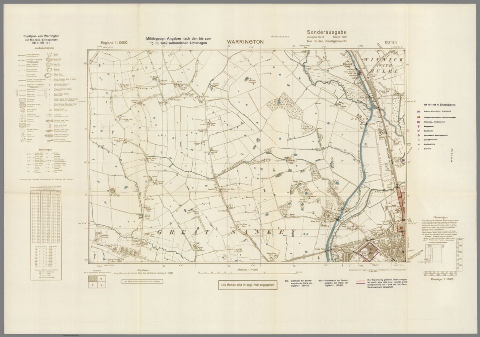 Street Map of Warrington, England with Military-Geographic Features. BB ...