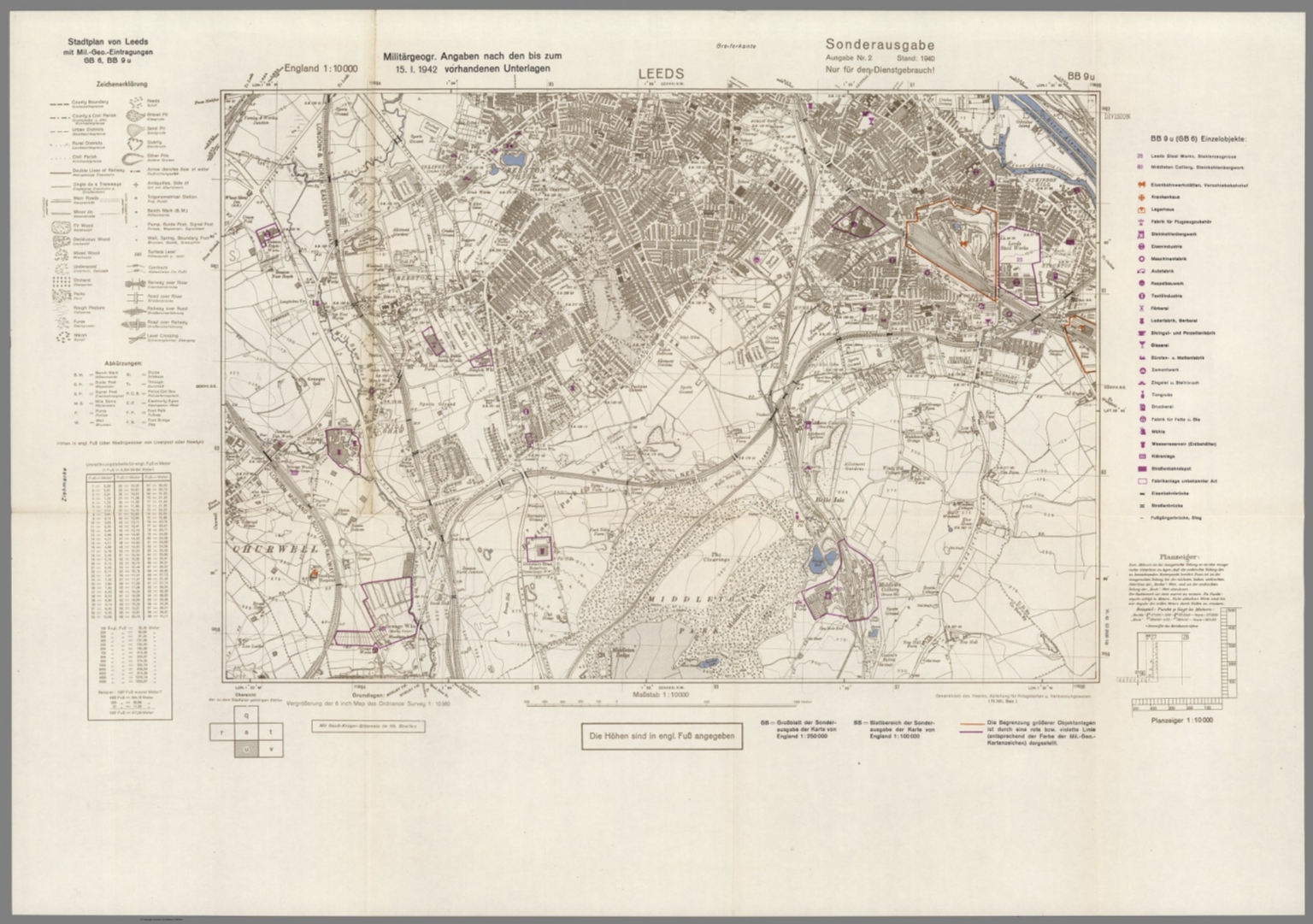 Street Map of Leeds, England with Military-Geographic Features. BB 9u ...