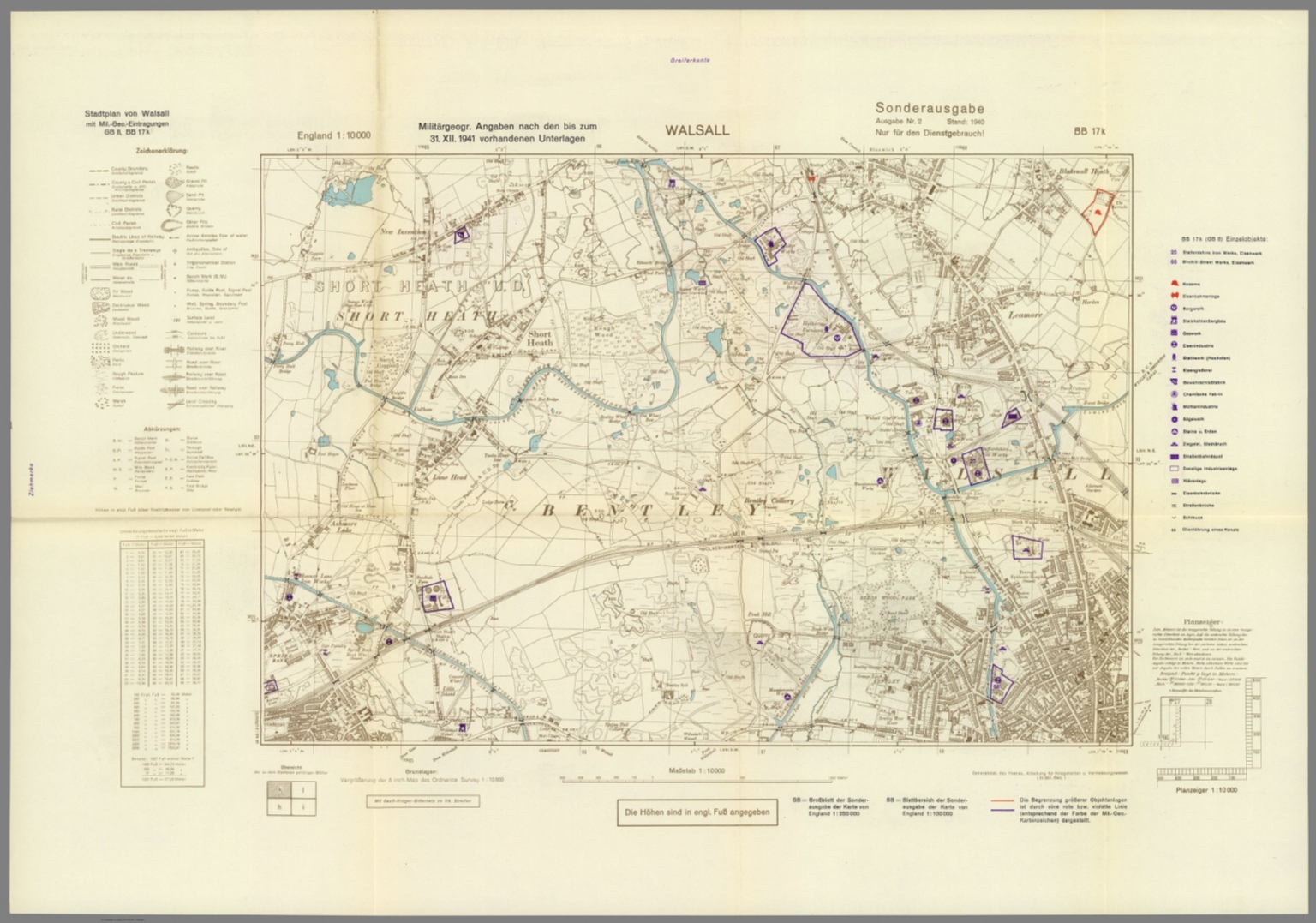 Street Map of Walsall, England with Military-Geographic Features. BB ...