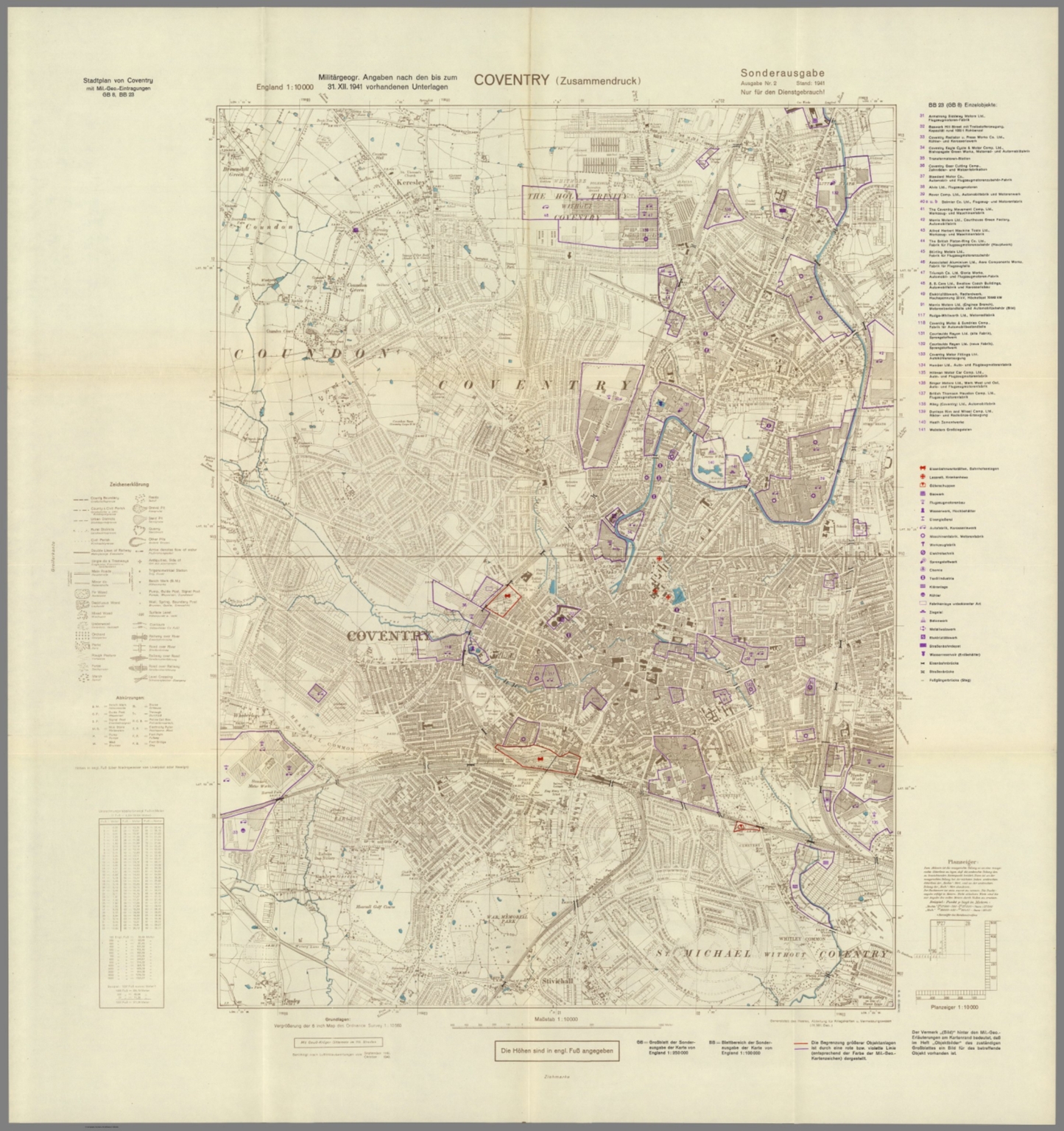 Street Map of Coventry, England with Military-Geographic Features. BB ...