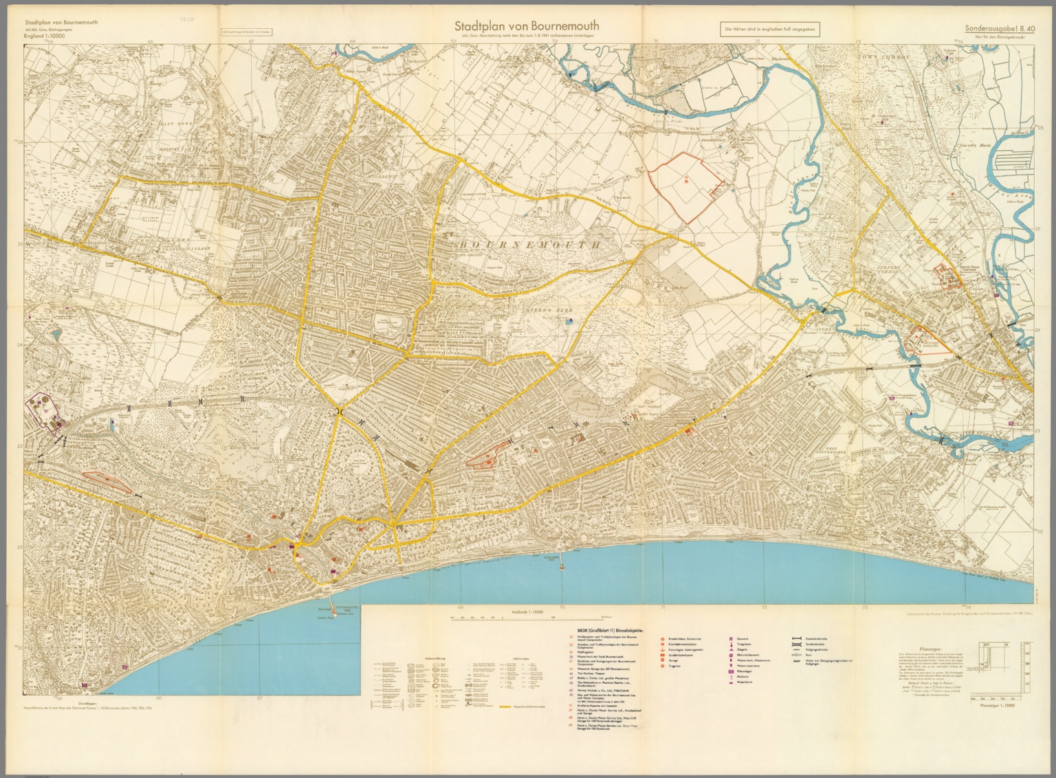 Street Map of Bournemouth, England with Military-Geographic Features ...
