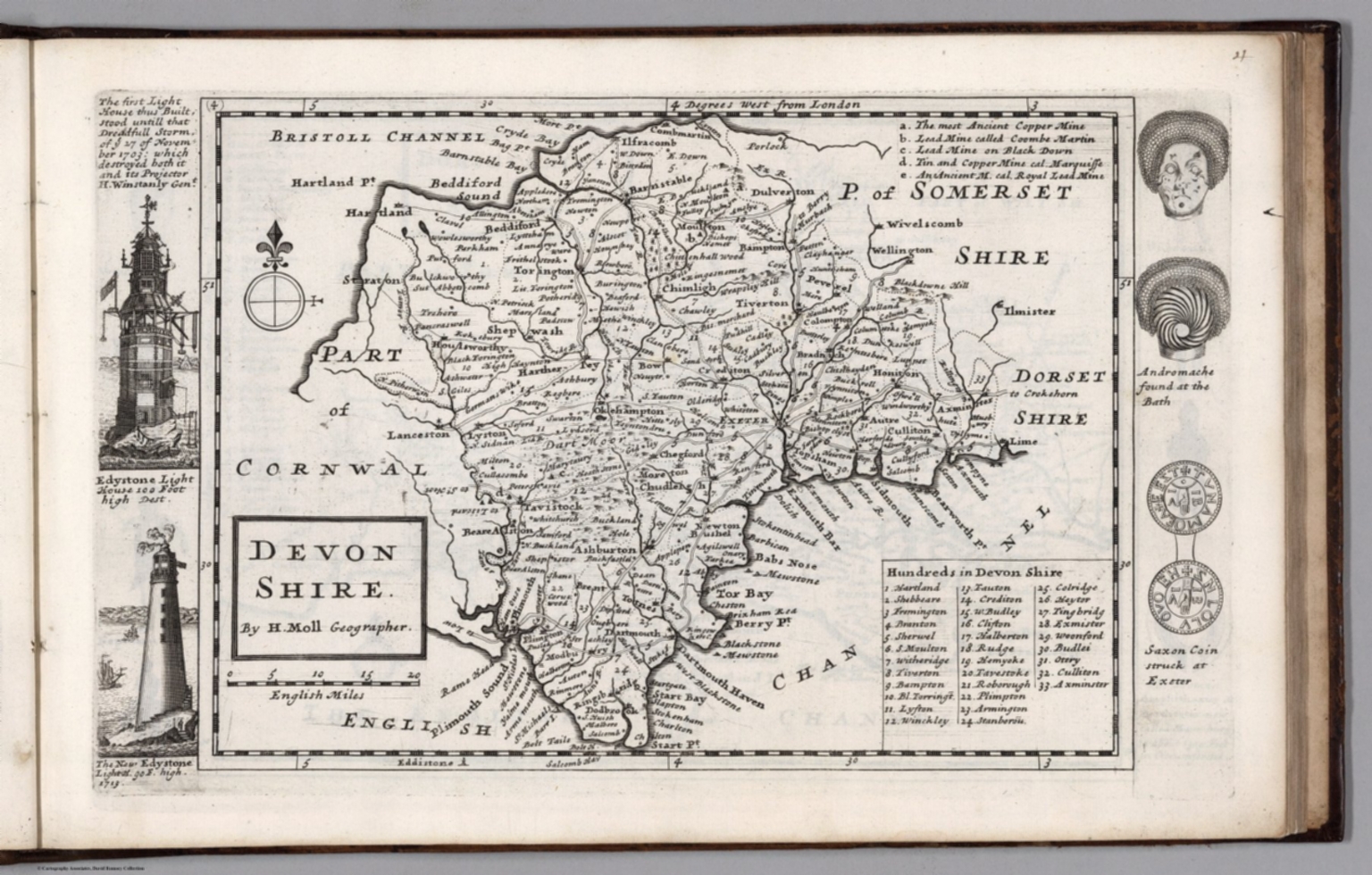 Devon Shire. By H.Moll Geographer - David Rumsey Historical Map Collection