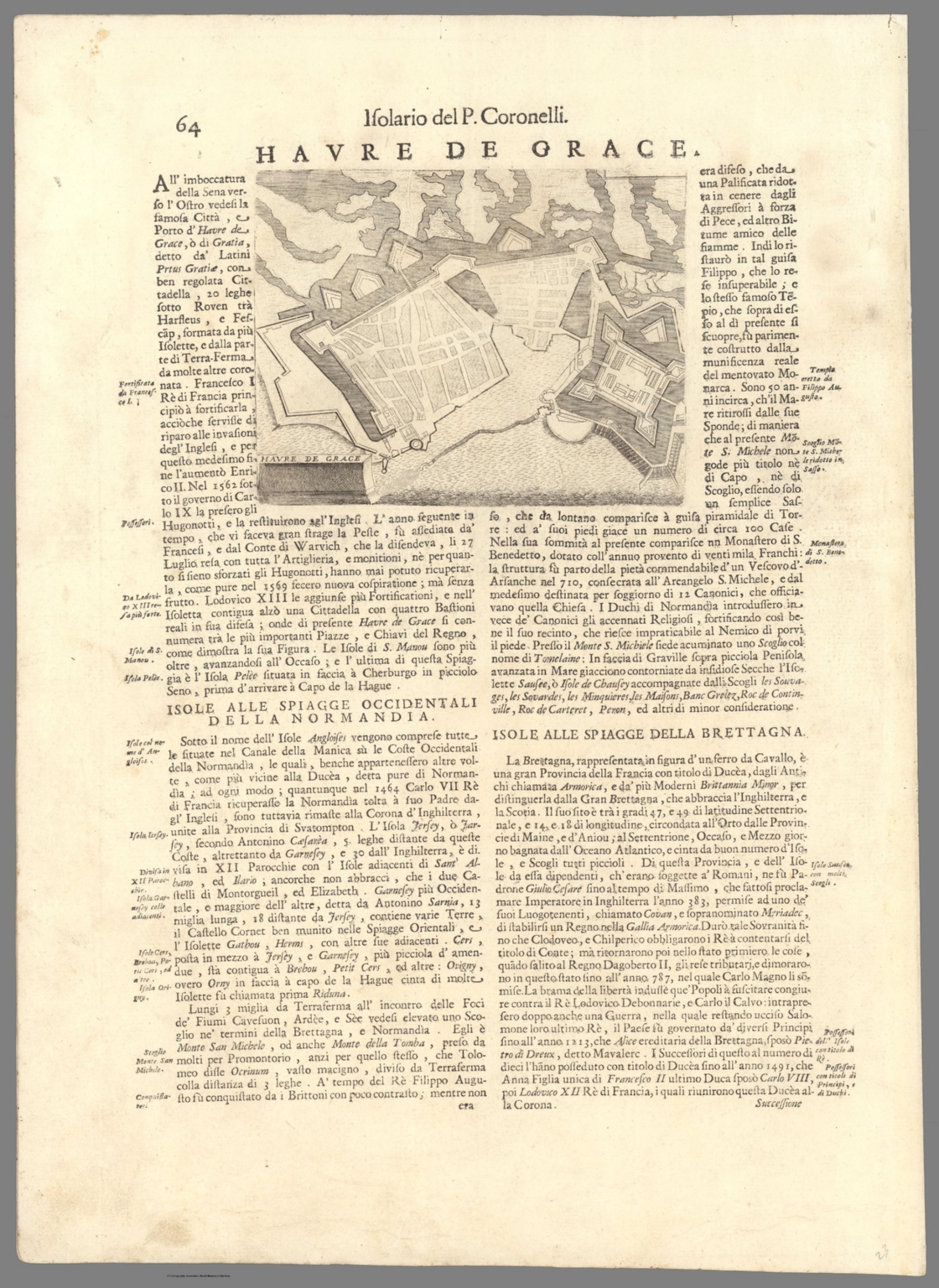 Text Page: (Continues) Isolario del P. Coronelli. Parte II. Havre de ...