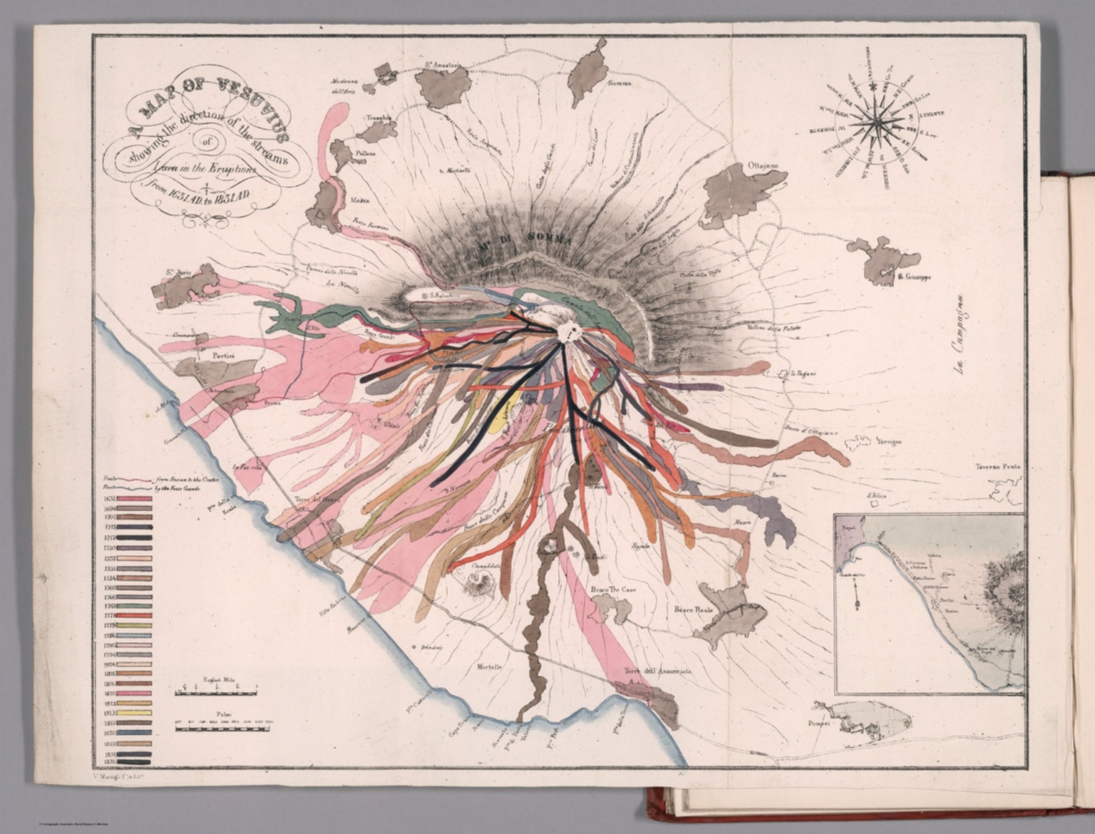 Map of Vesuvius showing the direction of the streams of Lava in the ...