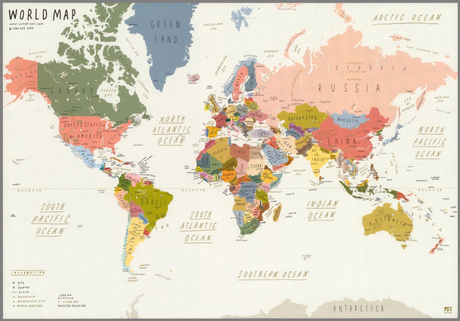 World map. Zero Per Zero - David Rumsey Historical Map Collection