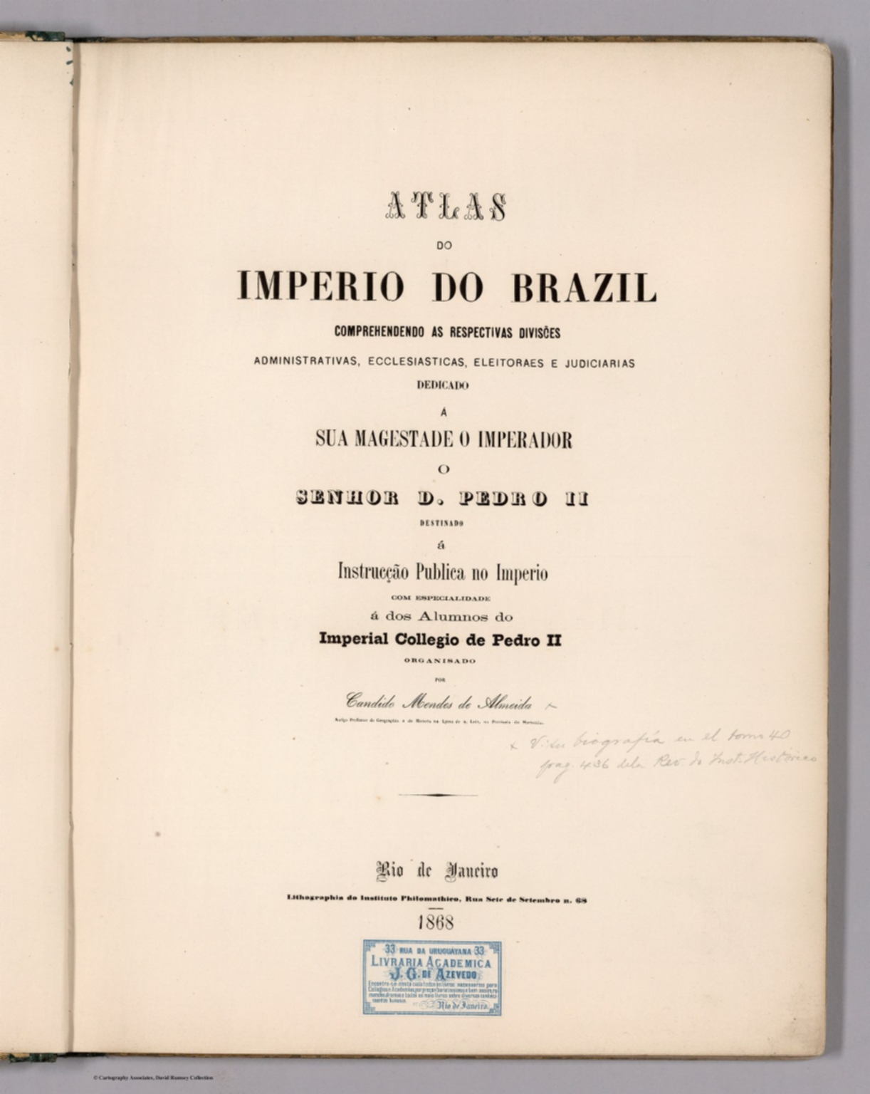Title Page: Atlas do imperio do Brazil - David Rumsey Historical Map ...