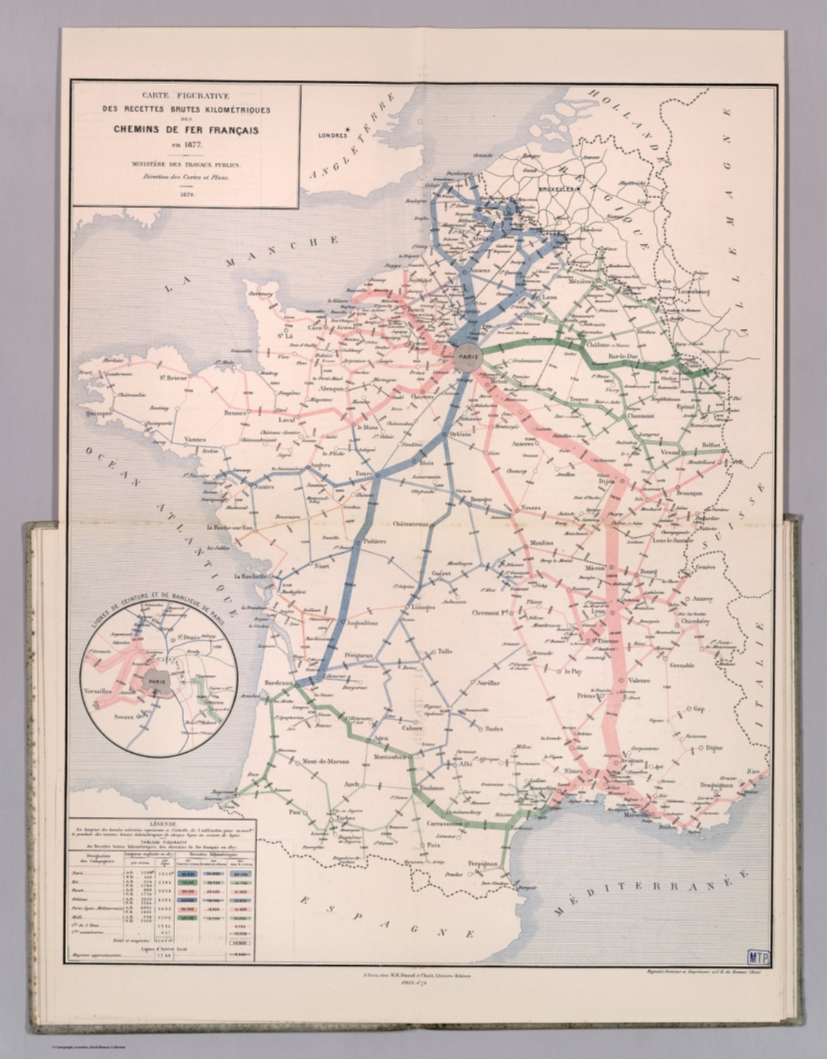 Carte Figurative des Recettes Brutes Kilometriques des Chemins des Fer ...