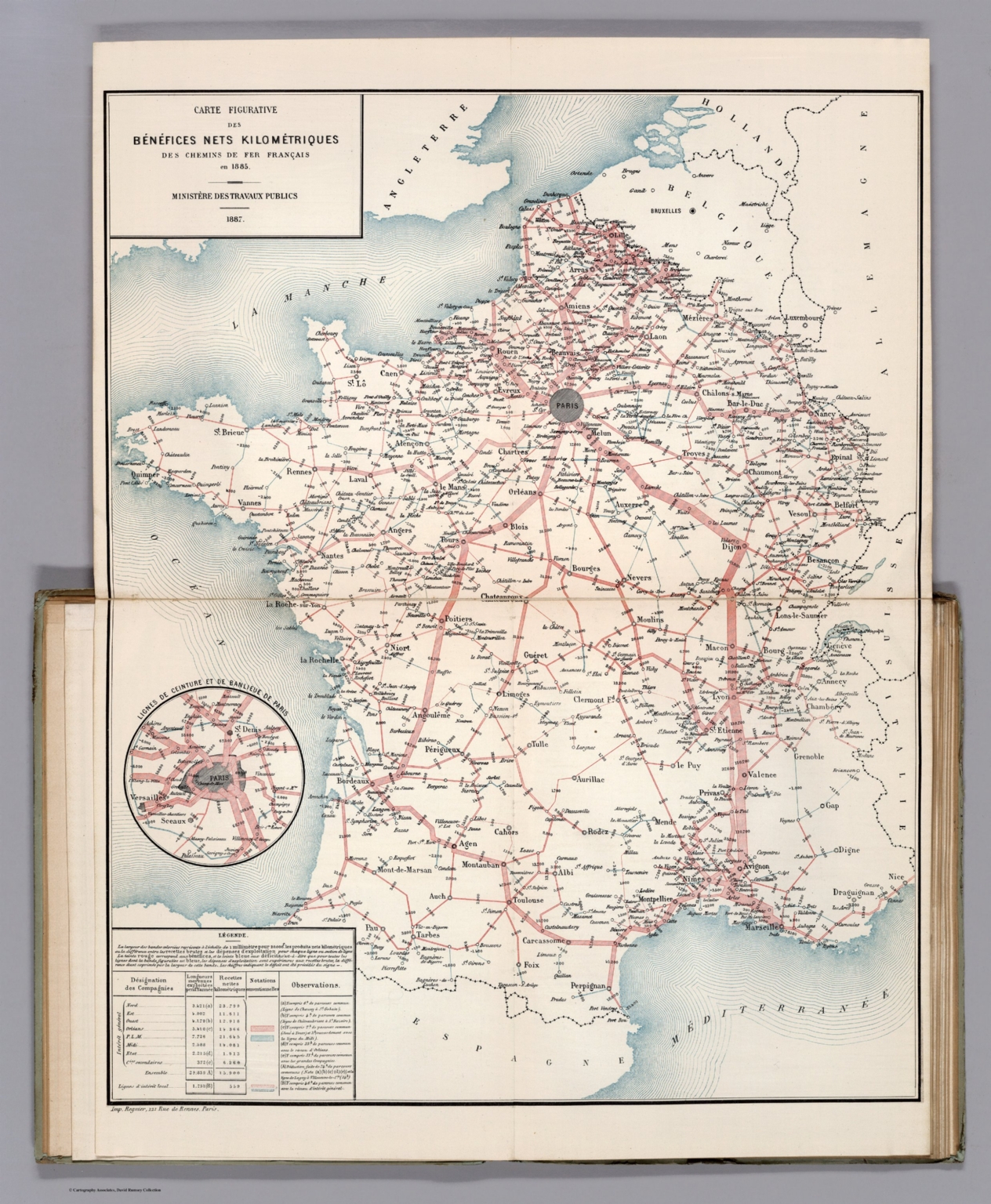 Carte Figurative des Benefices Nets Kilometriques des Chemins des Fer ...