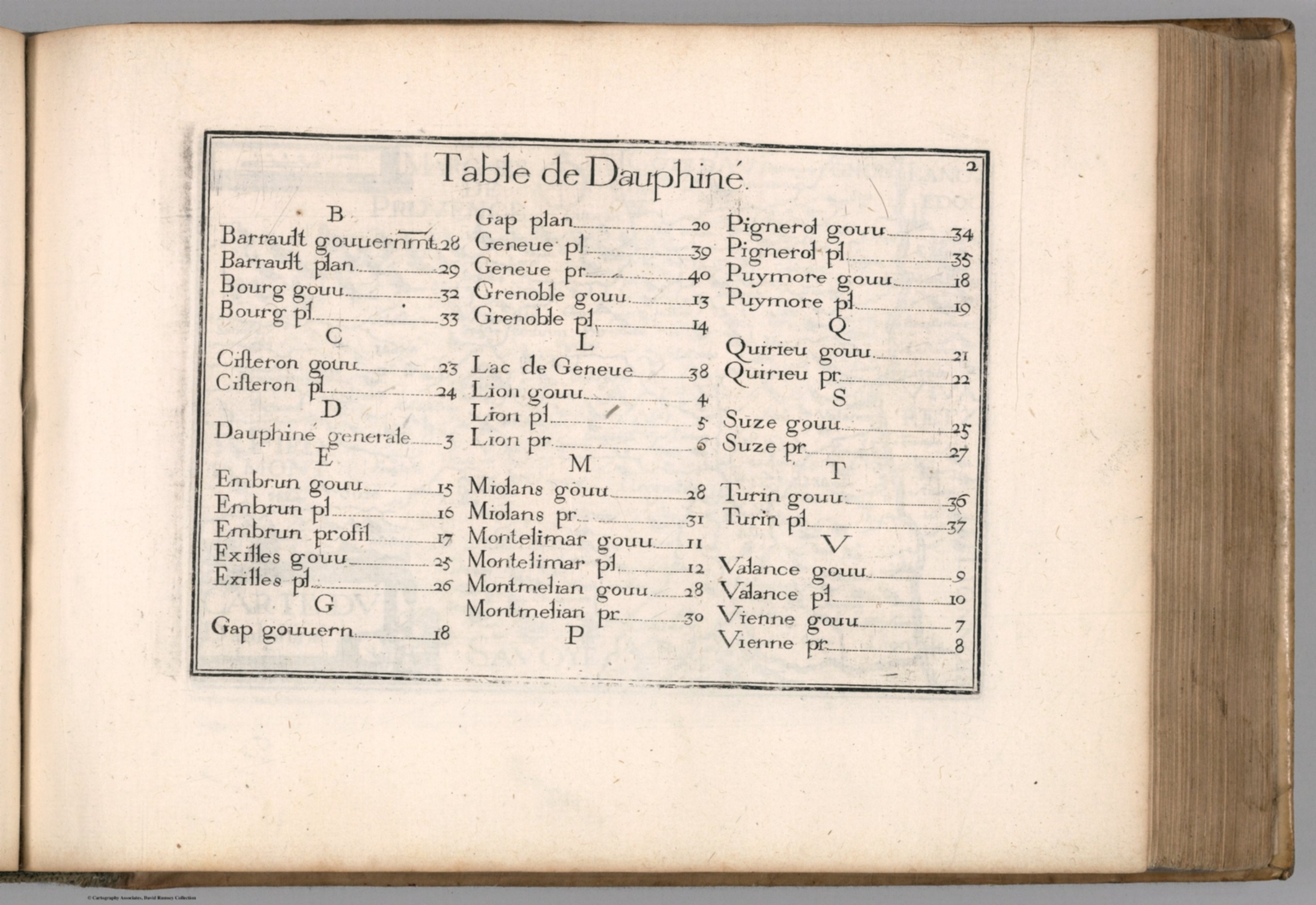 Index Page: Table de Dauphine - David Rumsey Historical Map Collection