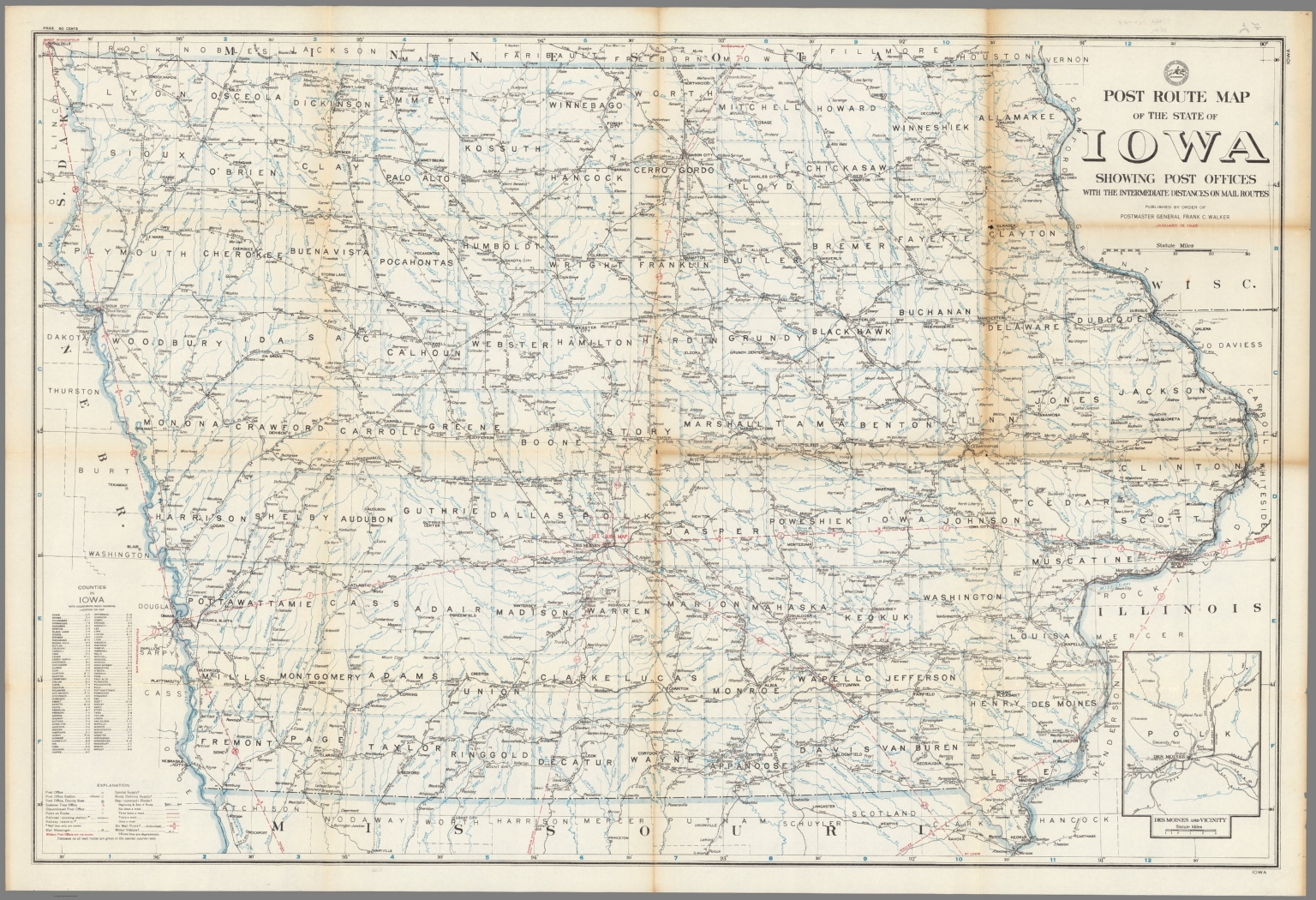 Post Route Map of the State of Iowa Showing Post Offices ... January 15 ...