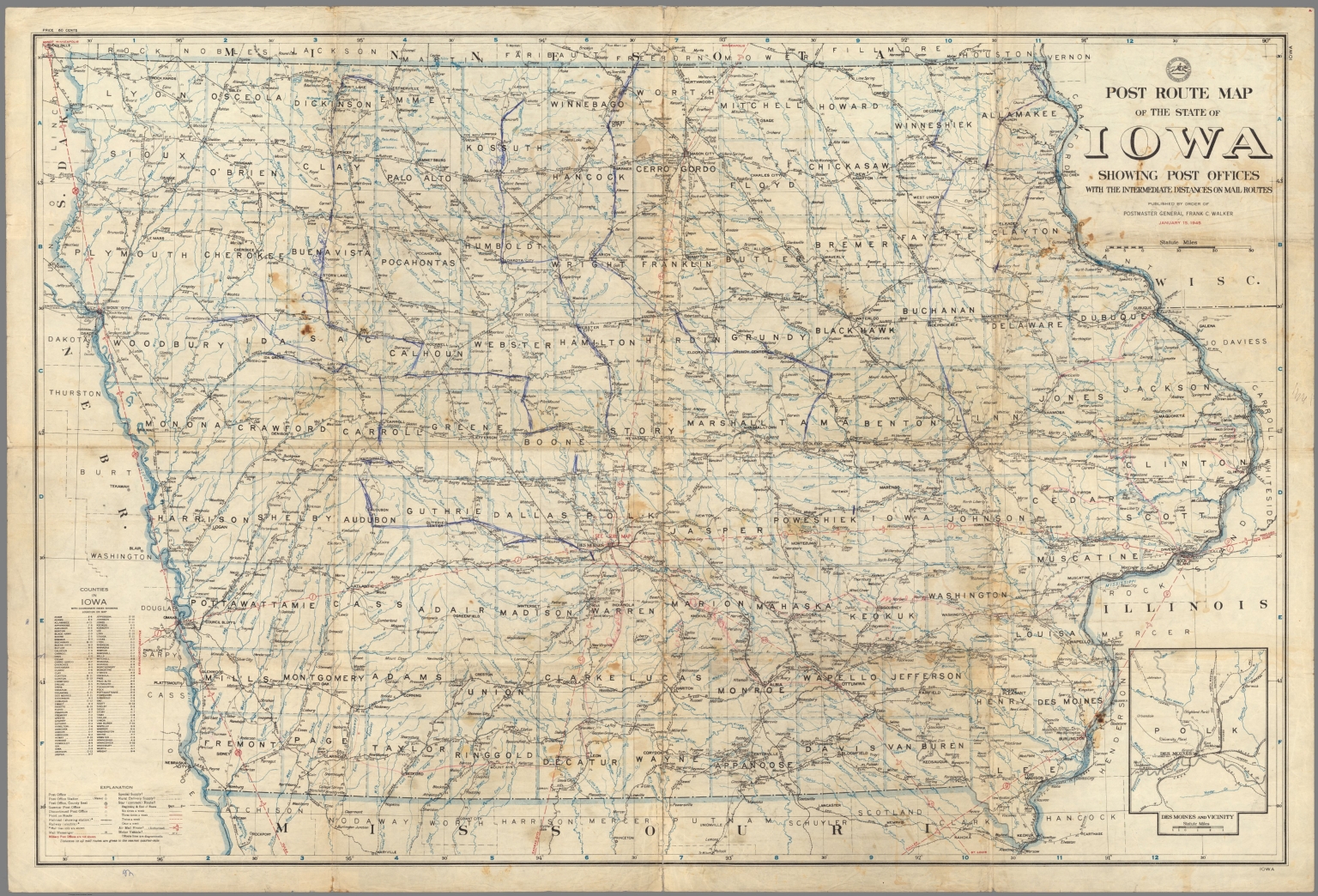 Post Route Map of the State of Iowa Showing Post Offices ... May 1 ...