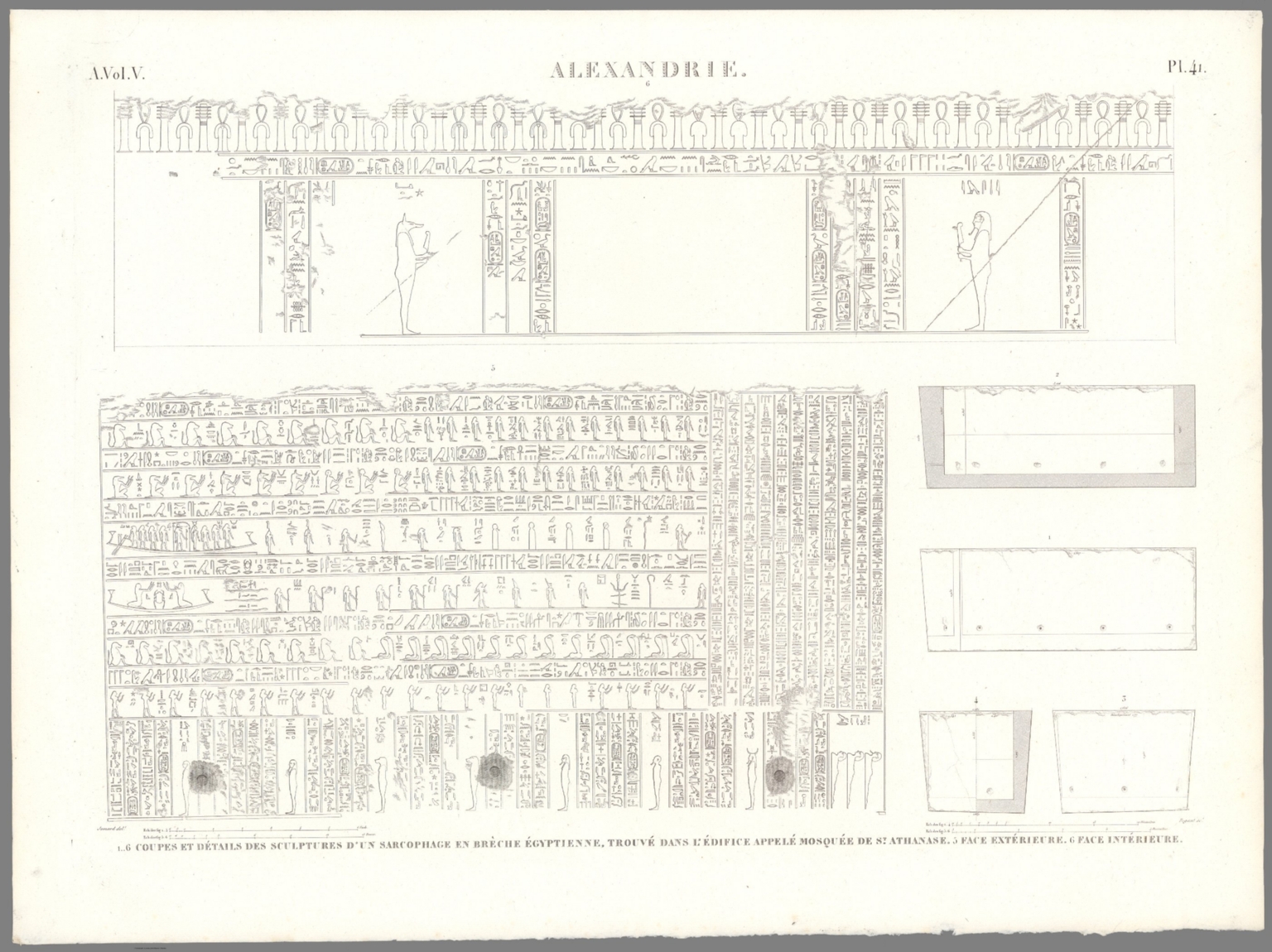 Planche 41 Alexandrie. 1..6 Coupes Et Détails Des Sculptures d’Un Sarcophage En Brèche ...
