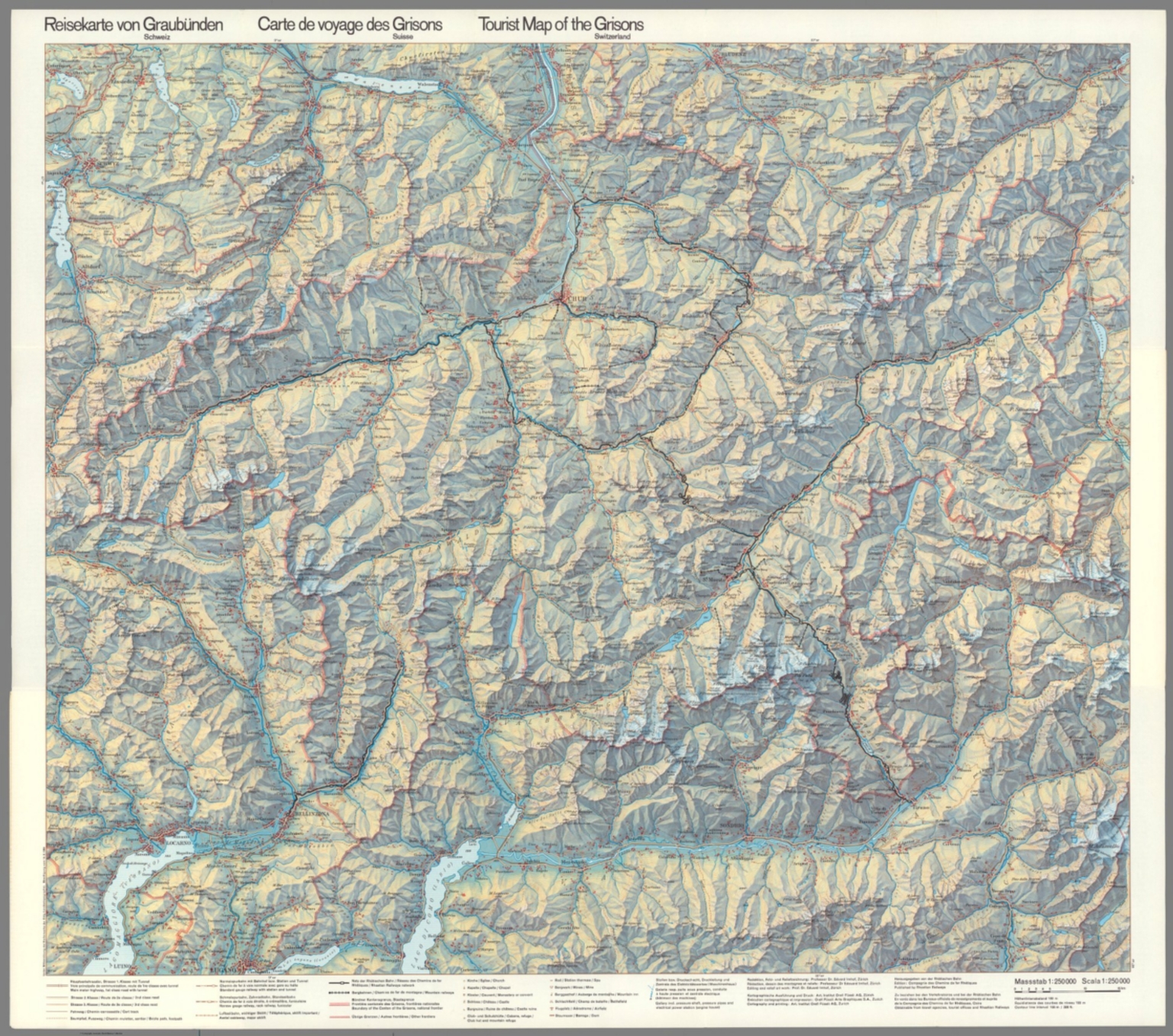 Reisekarte Von Graubunden. Carte De Voyage Des Grisons. Tourist Map of ...