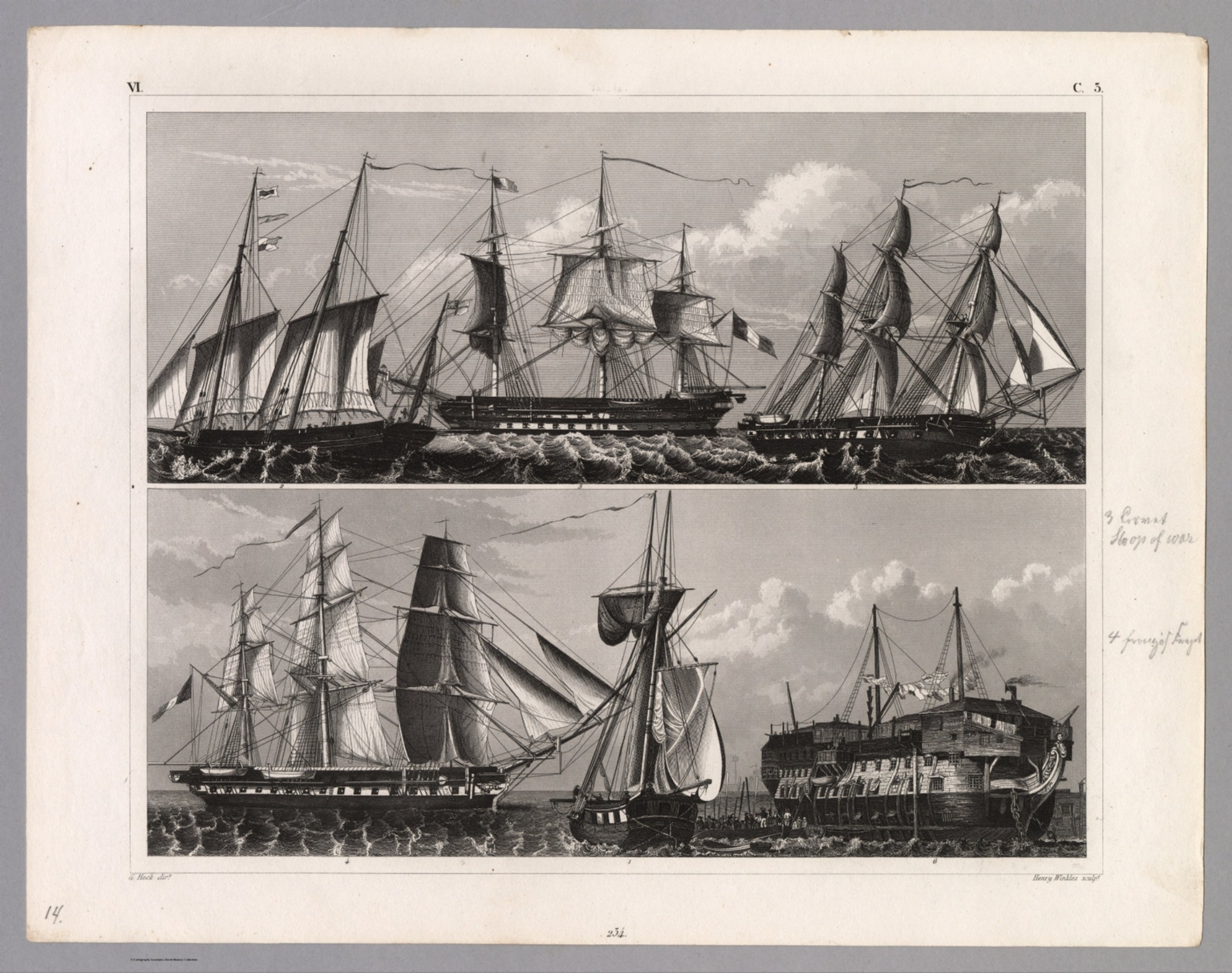 View: Plate 14. Ships including Lugger, Galliot, Sloop, Frigate ...