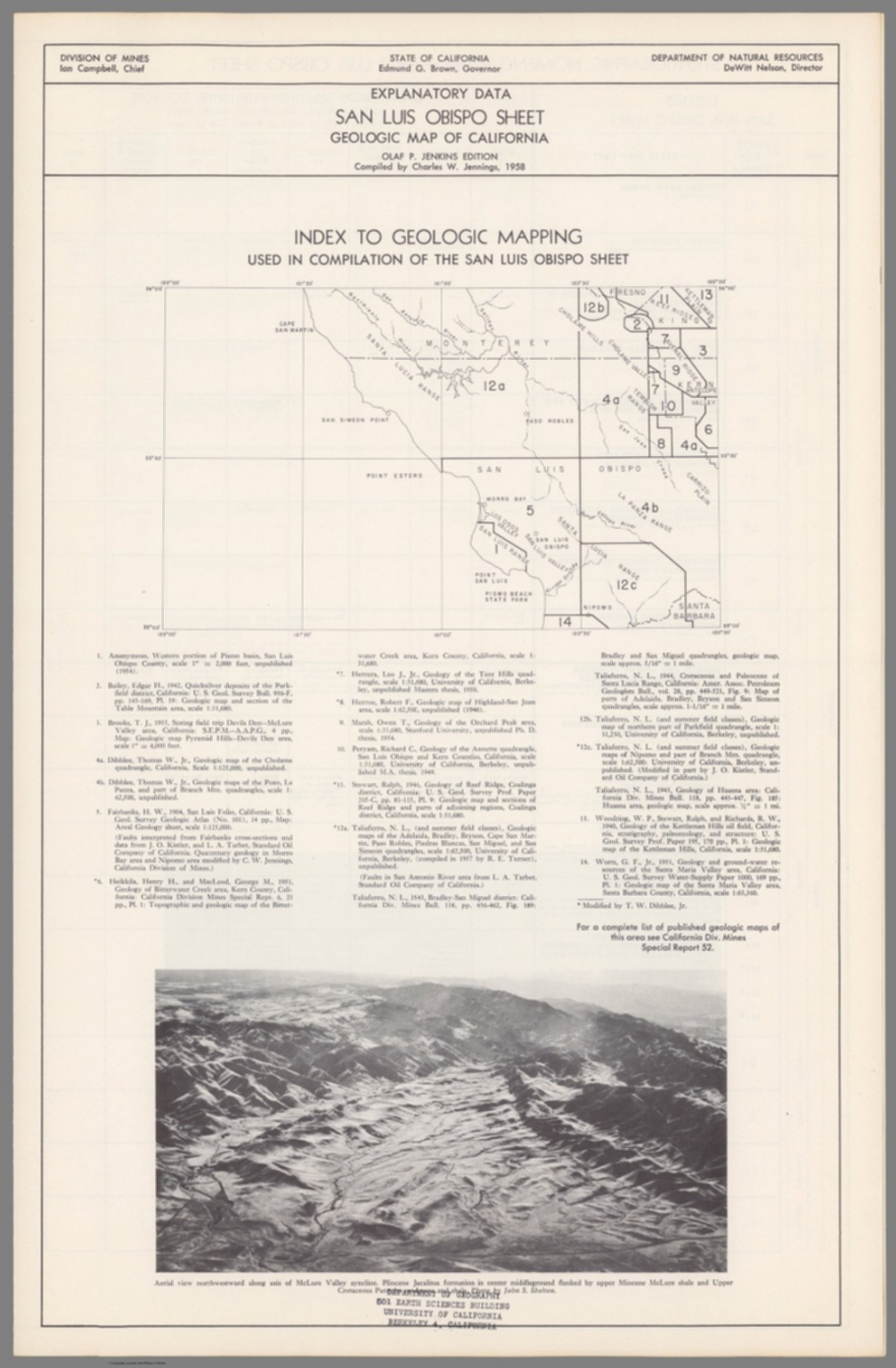 Text: Explanatory Data. San Luis Obisbo Sheet. Index Map: Index to ...