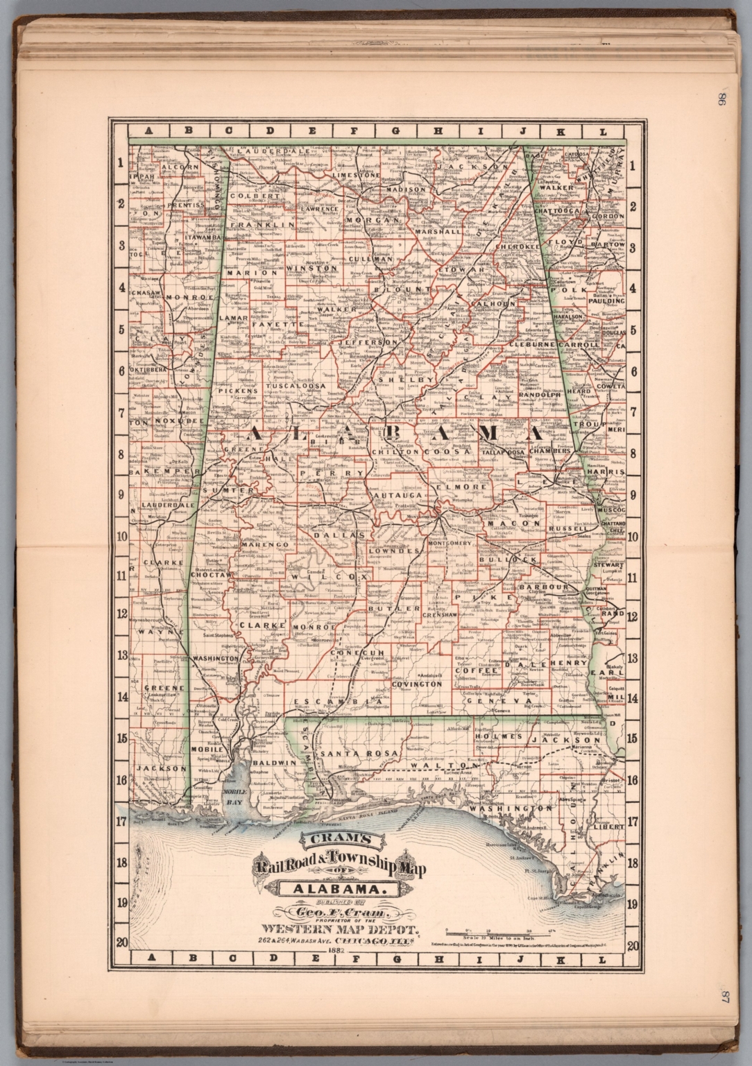 Cram's railroad and county map of Alabama. - David Rumsey Historical ...