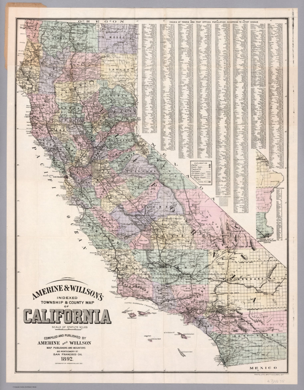 Amerine & Wilson's indexed township & county map of California ...