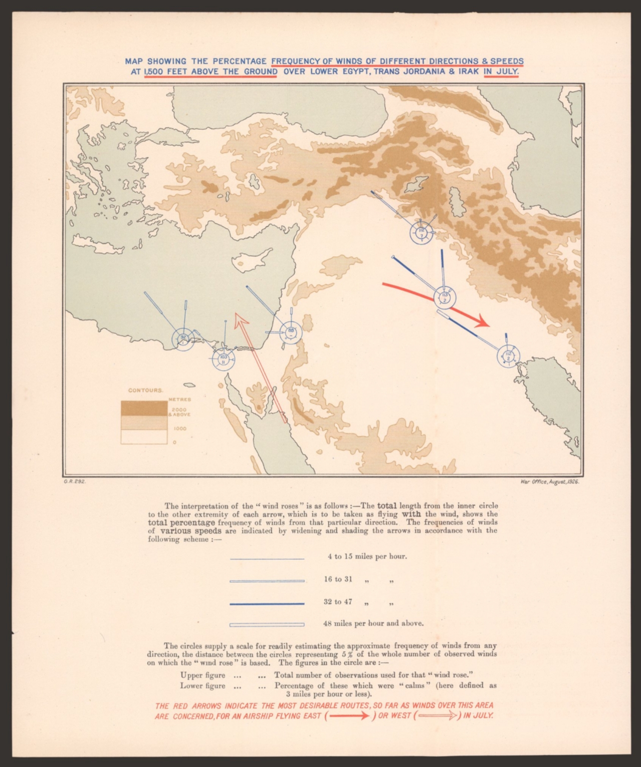 Map showing the percentage frequency of winds of different directions ...