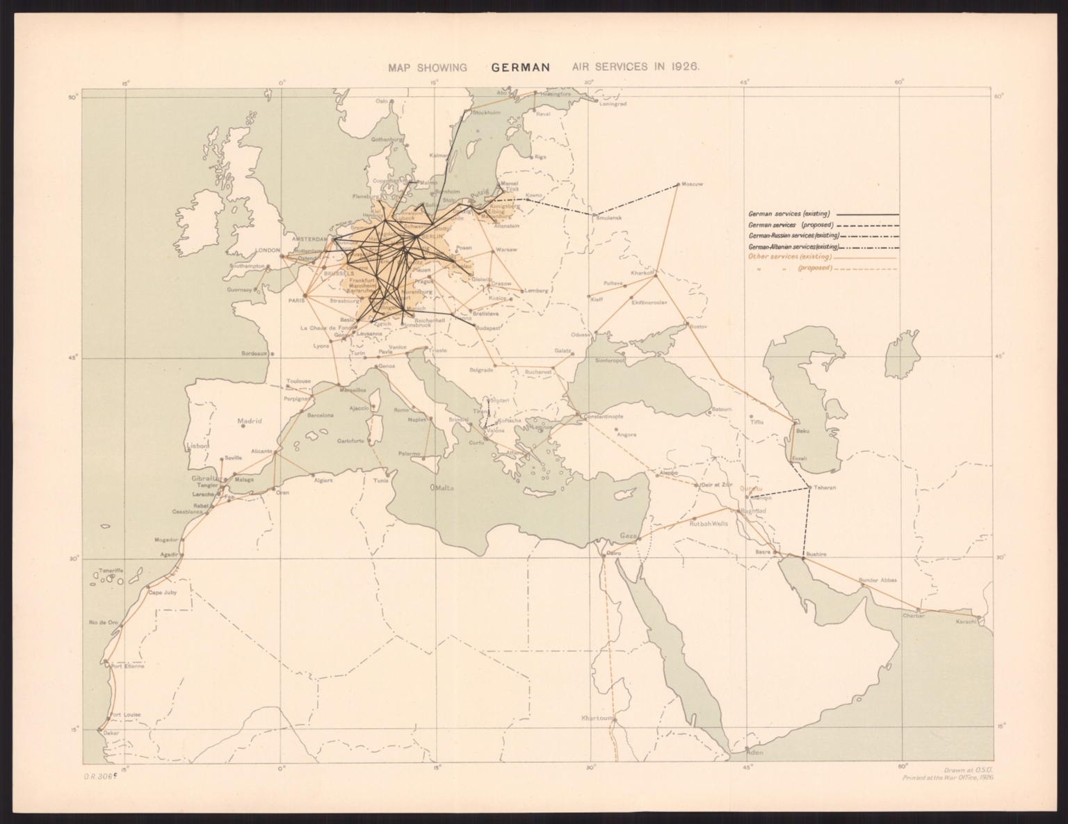 Map showing German air services in 1926. - David Rumsey Historical Map ...
